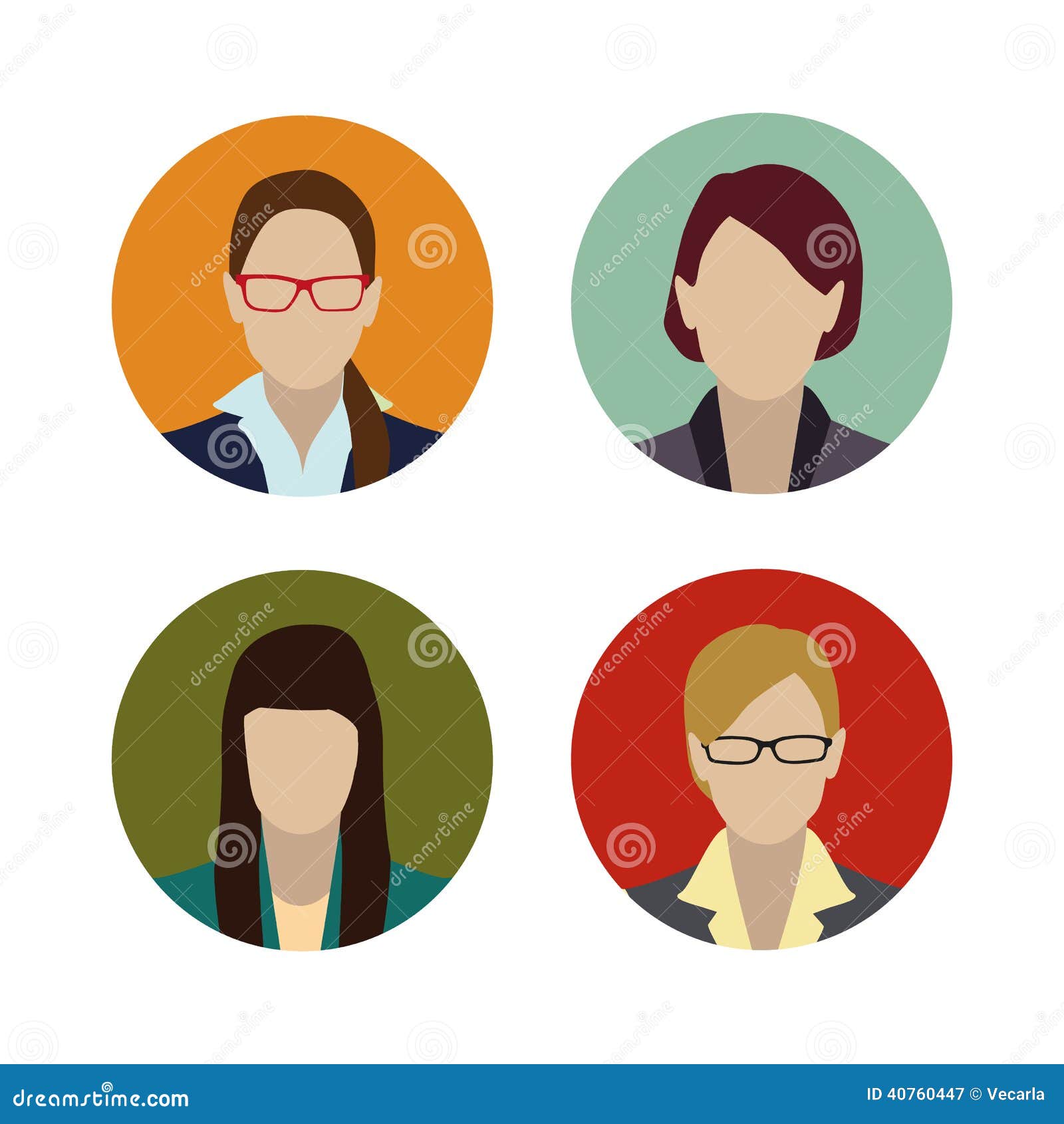 Set Colorful Female Faces Flat Design Stock Vector - Illustration of ...