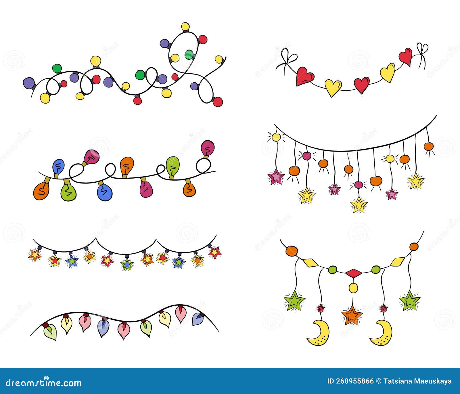 A Set of Colorful Festive Garlands , Vector Illustration Doodle Stock ...