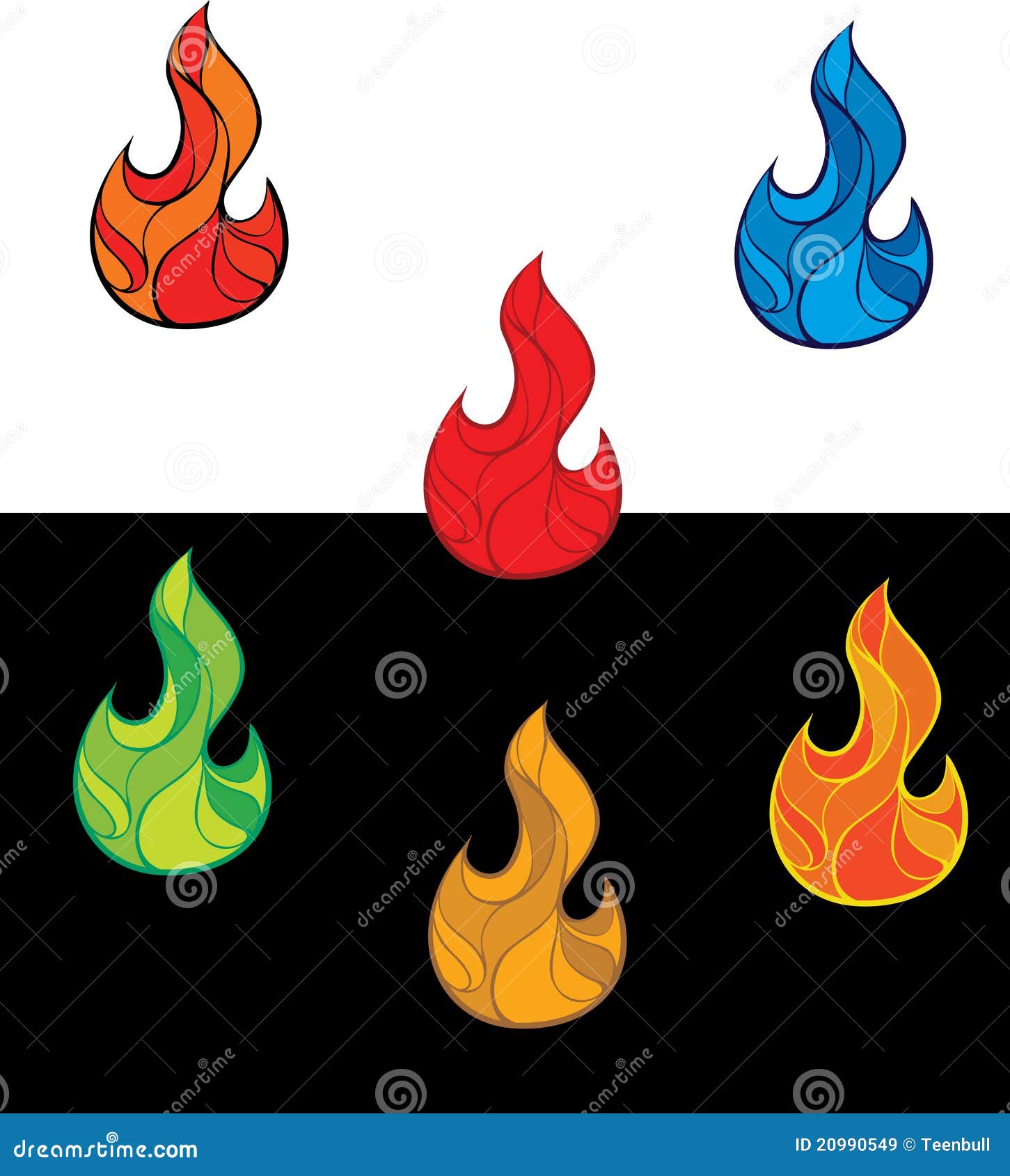 Set of Colorful Fire Flames Stock Vector - Illustration of summer, fire ...
