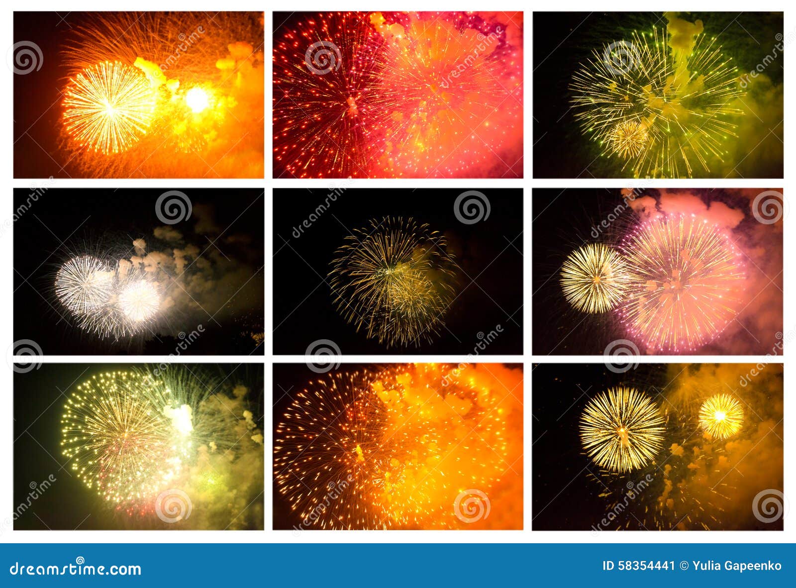 Set of Colorful Fireworks in the Night Sky Stock Image - Image of ...