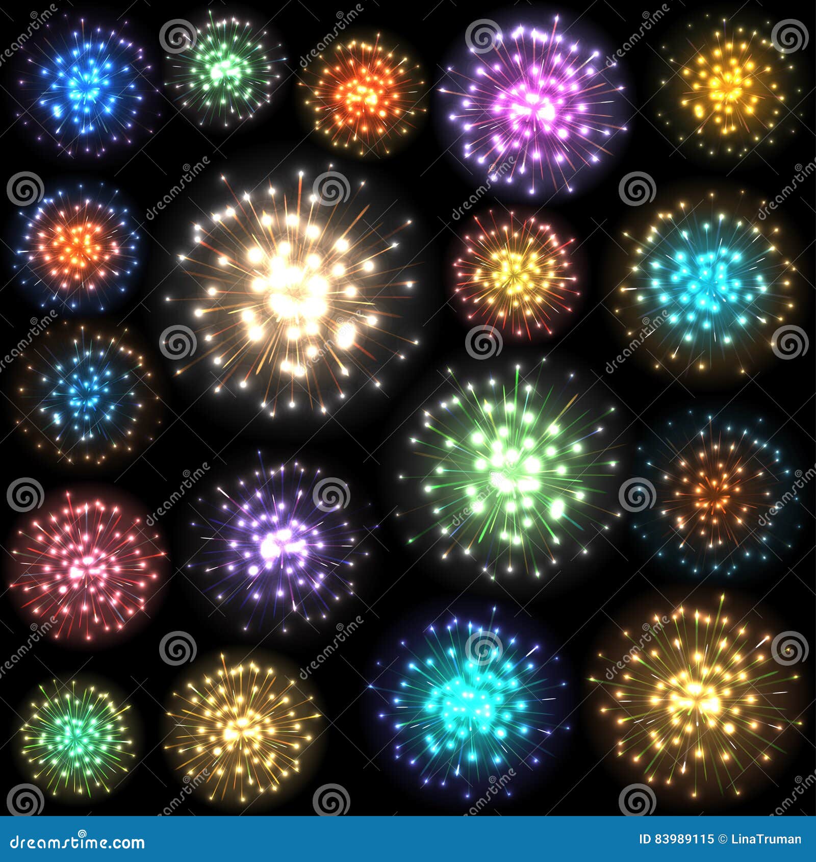 Set of Colorful Fireworks. Vector Illustration. Stock Vector ...