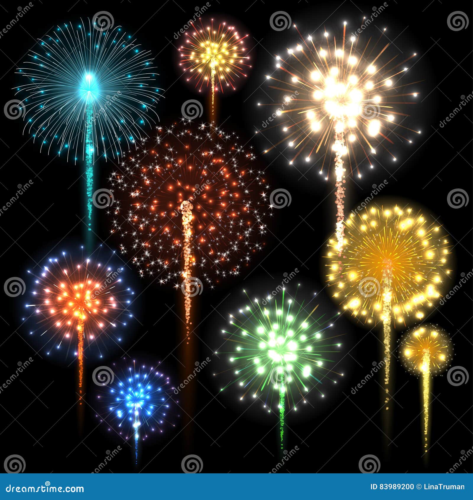Set of Colorful Fireworks. Vector Illustration. Stock Vector ...