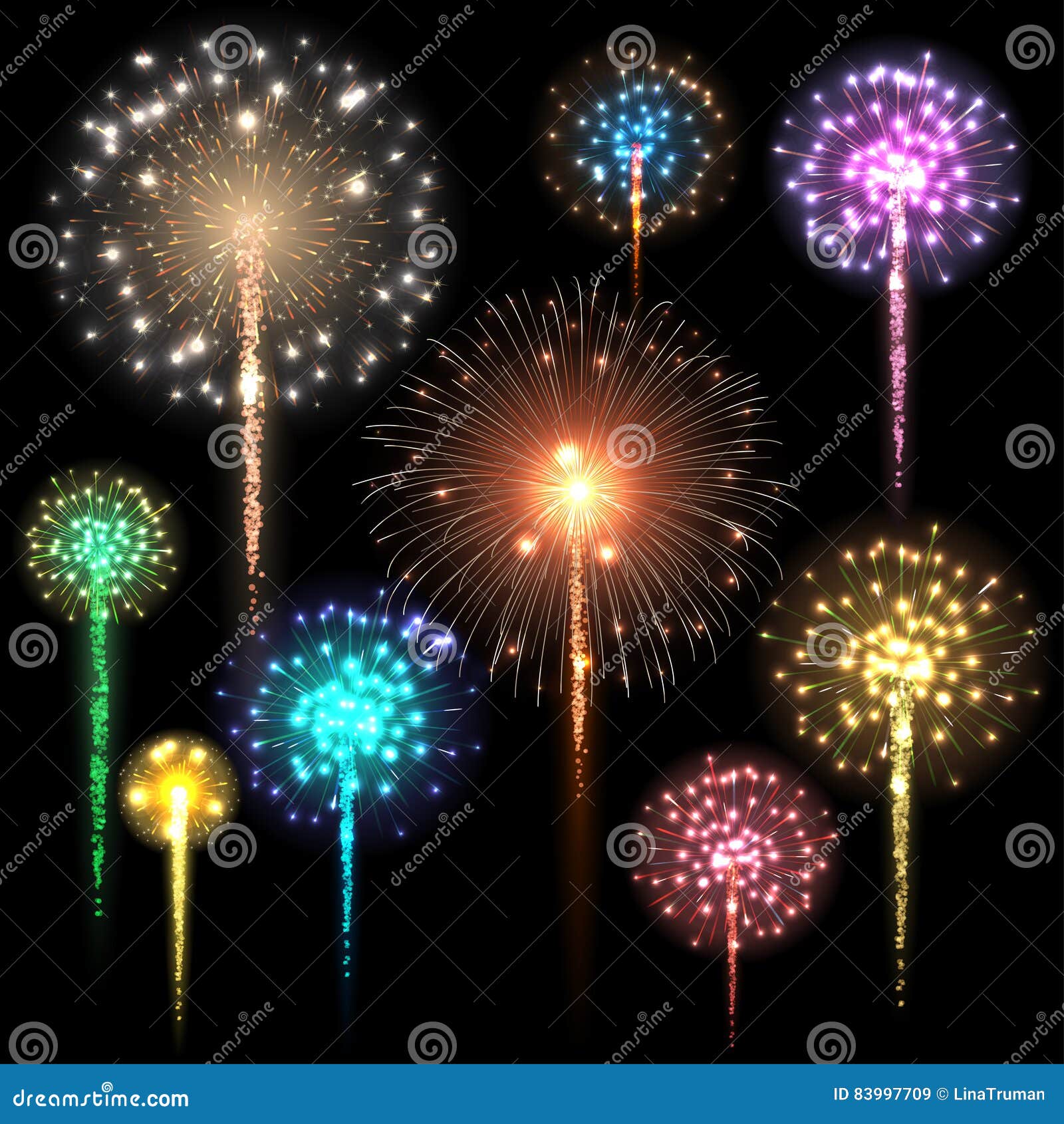Set of Colorful Fireworks. Vector Illustration. Stock Vector ...