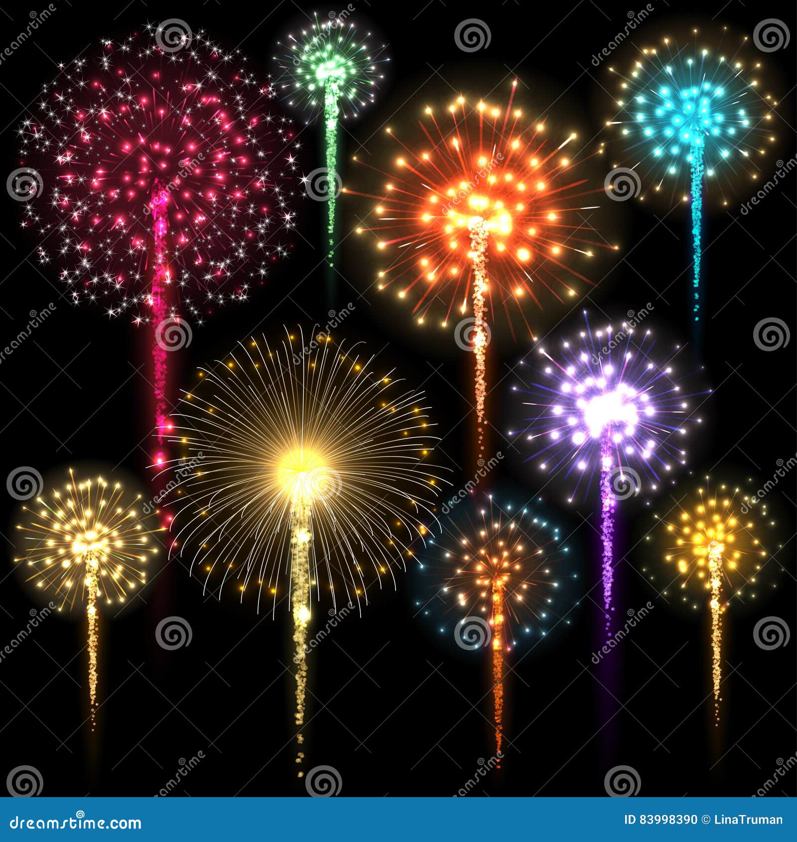 Set of Colorful Fireworks. Vector Illustration. Stock Vector ...