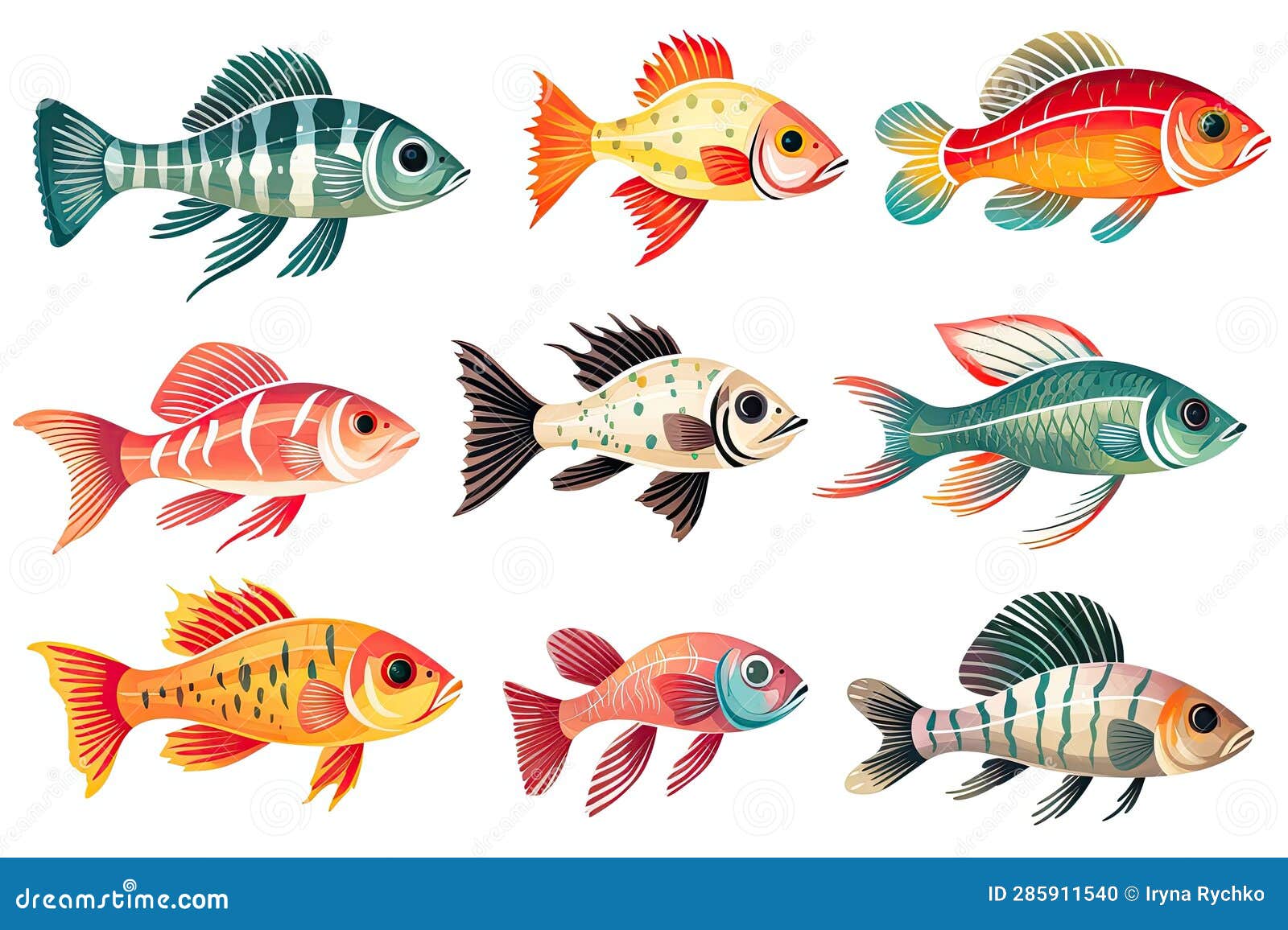 Set of Colorful Fish on White Background. Stock Illustration ...