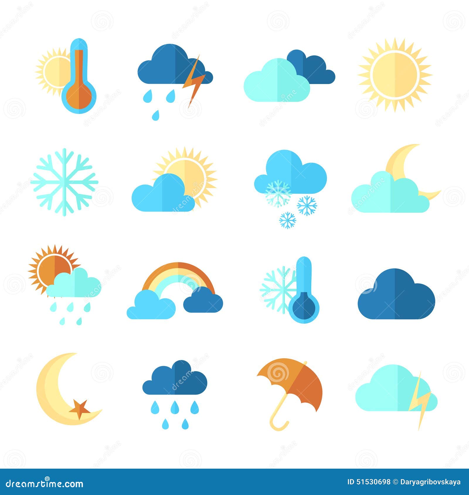Set of Colorful Flat Weather Icons Stock Vector - Illustration of ...