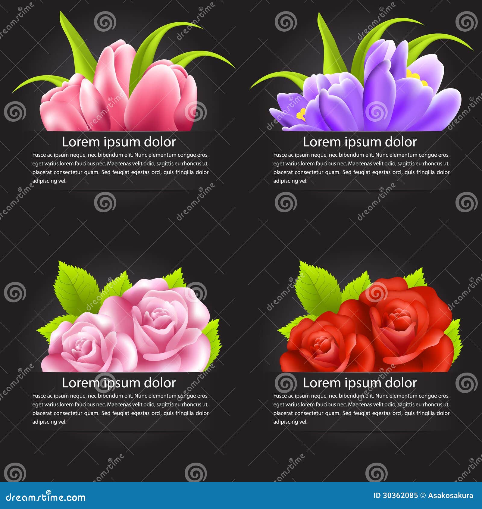 Set of Colorful Flower in Banner Stock Vector - Illustration of ...