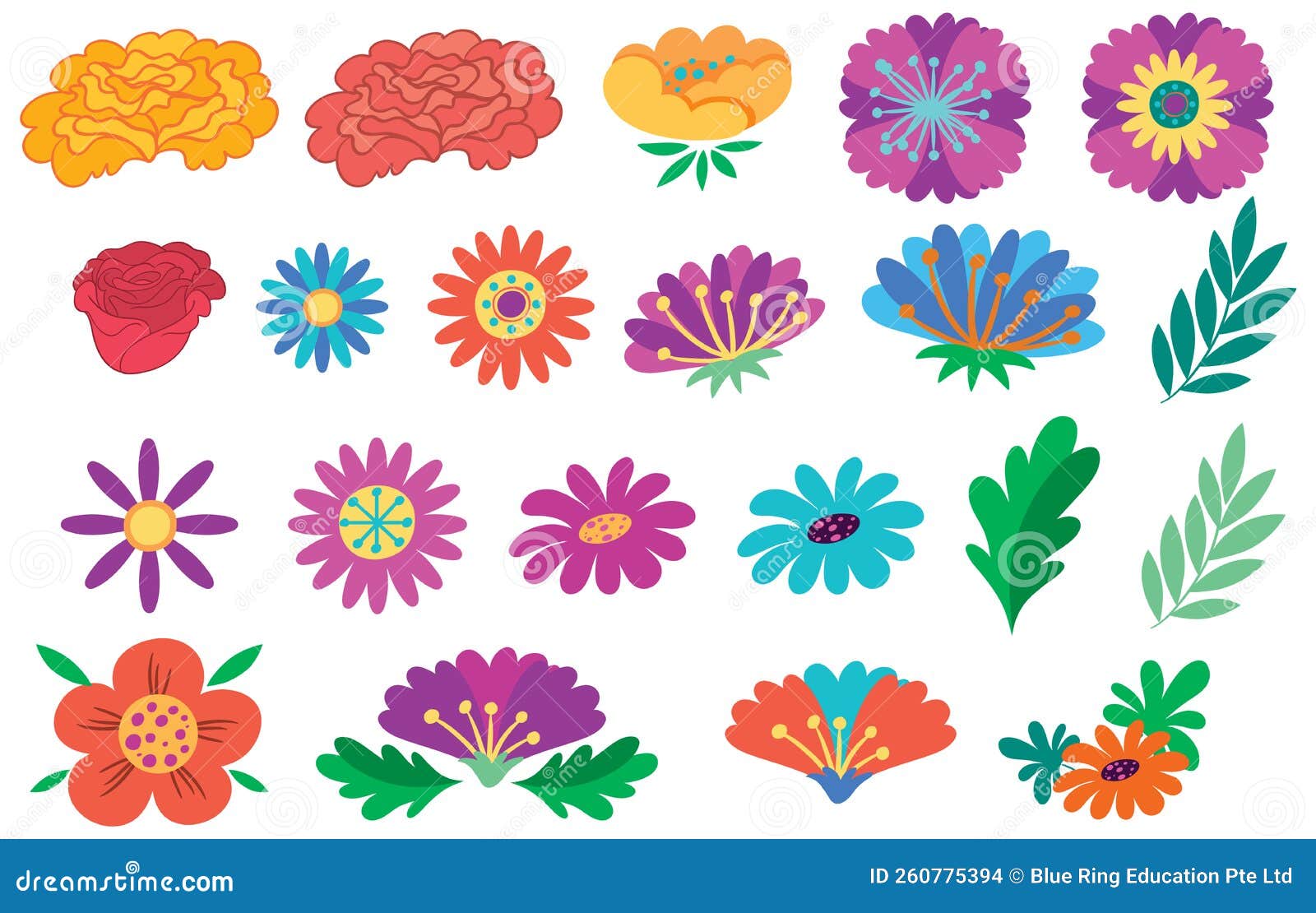 Set of Colorful Flowers in Flat Style Stock Vector - Illustration of ...