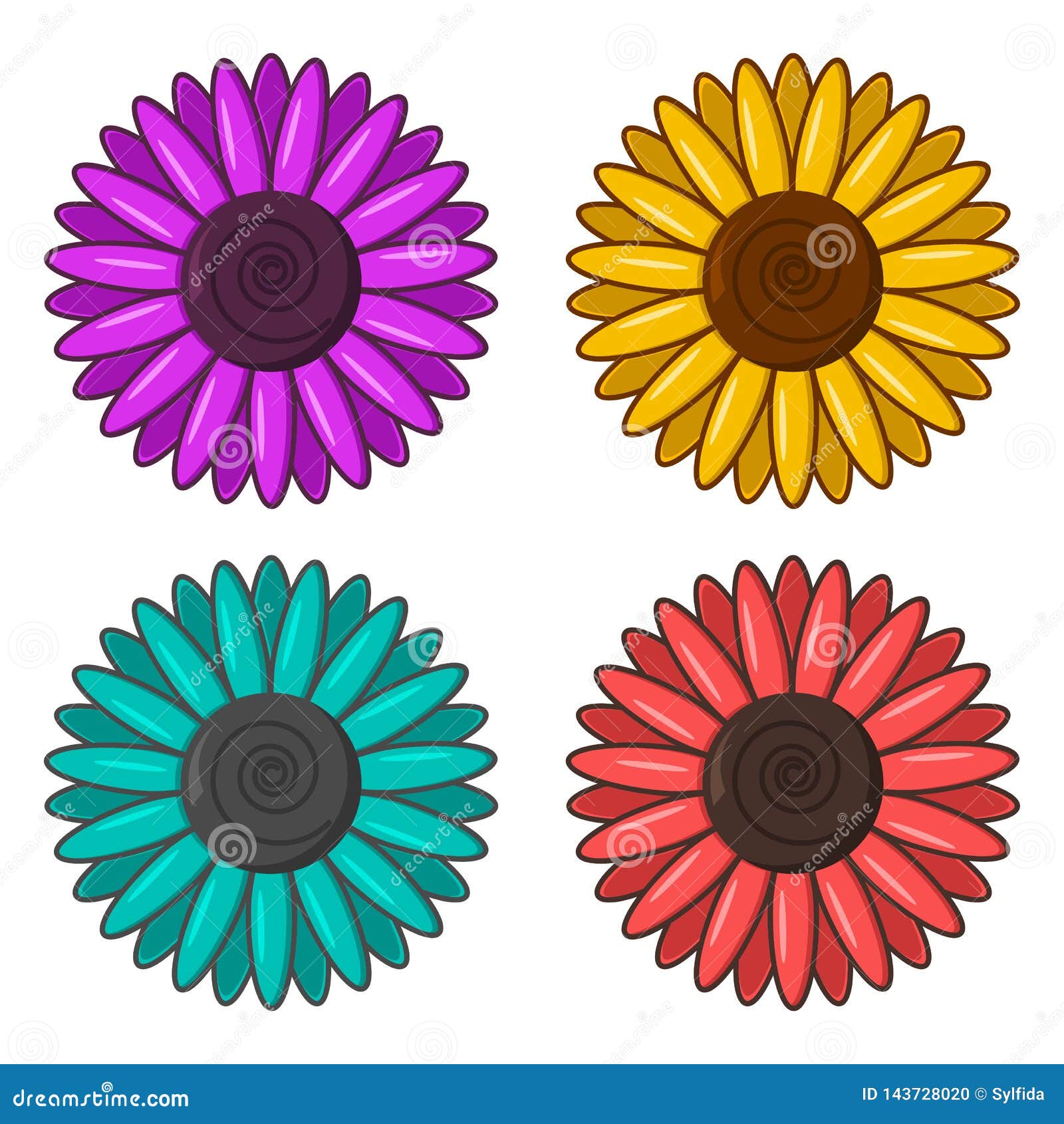 Set of Colorful Flowers. Vector Stock Illustration - Illustration of ...