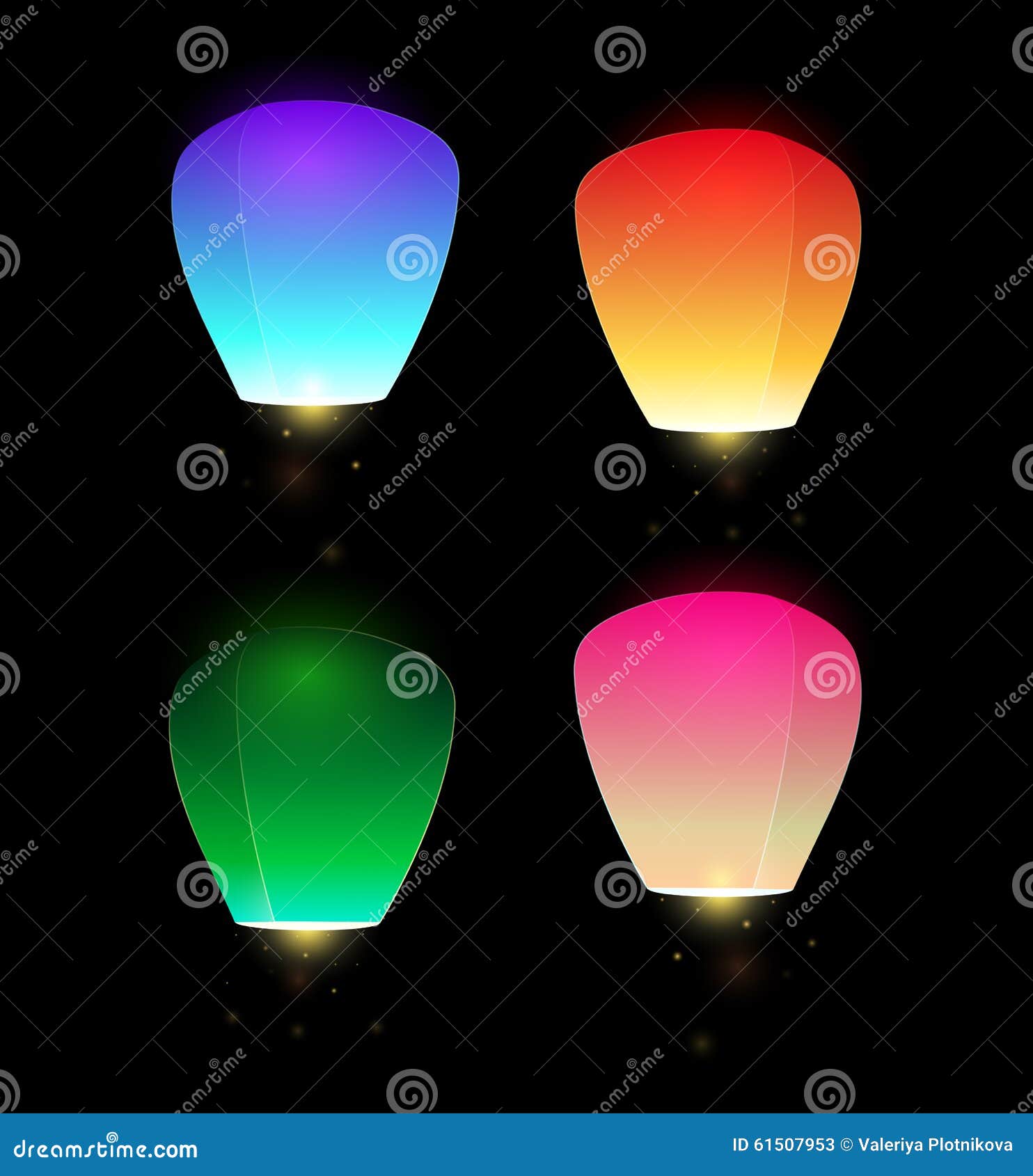 Set of Colorful Flying Sky Lanterns Stock Vector - Illustration of card ...