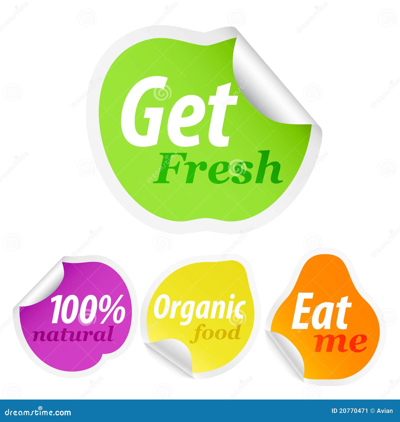 Set of Colorful Fruit Advertising Stickers. Stock Vector - Illustration ...