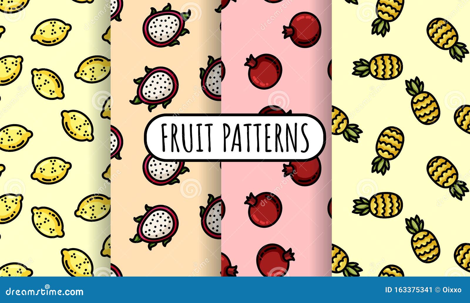 Set of Colorful Fruit Seamless Patterns. Flat Design Collection of ...