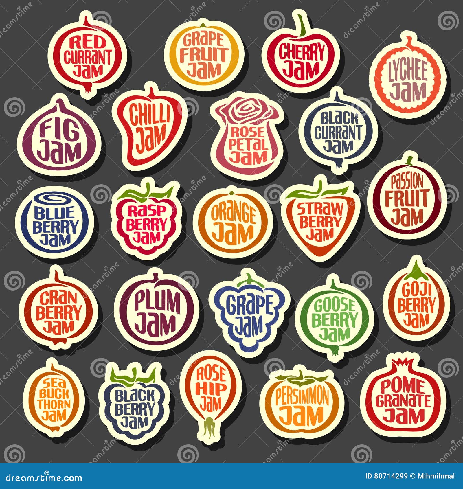 Set Colorful Fruits Jam Icons Stock Vector - Illustration of passion ...