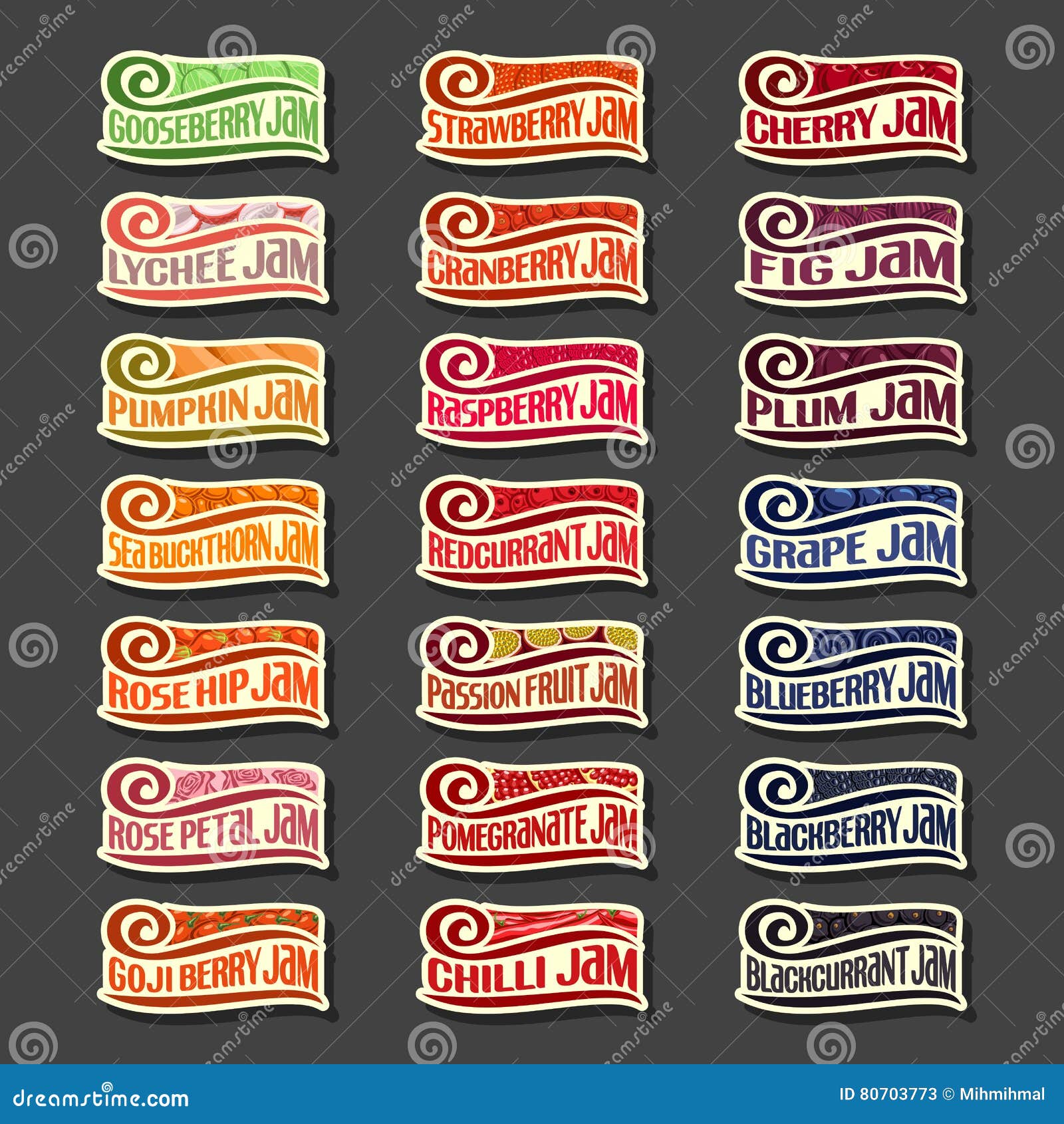 Set Colorful Fruits Jam Labels Stock Vector - Illustration of emblem ...