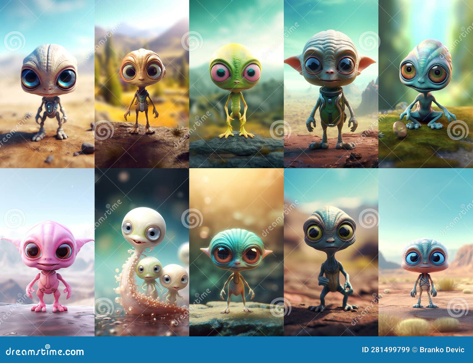 Set of Colorful Funny Tiny Alien Characters Stock Image - Image of ...