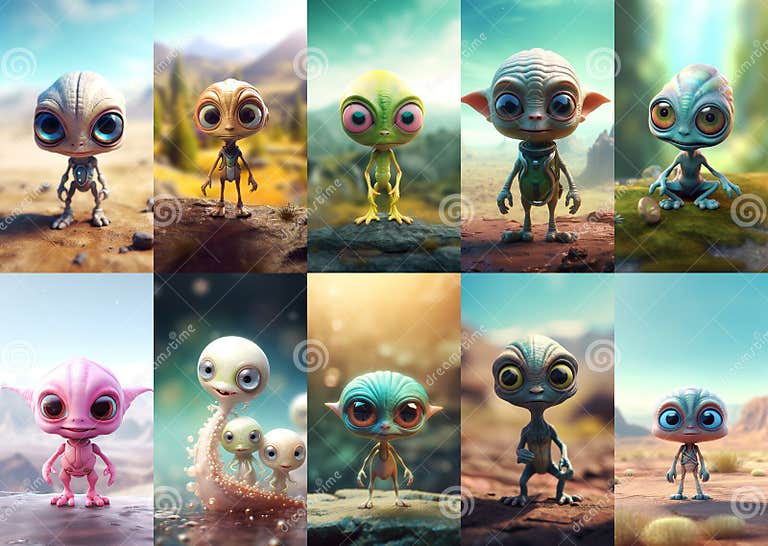 Set of Colorful Funny Tiny Alien Characters Stock Image - Image of ...