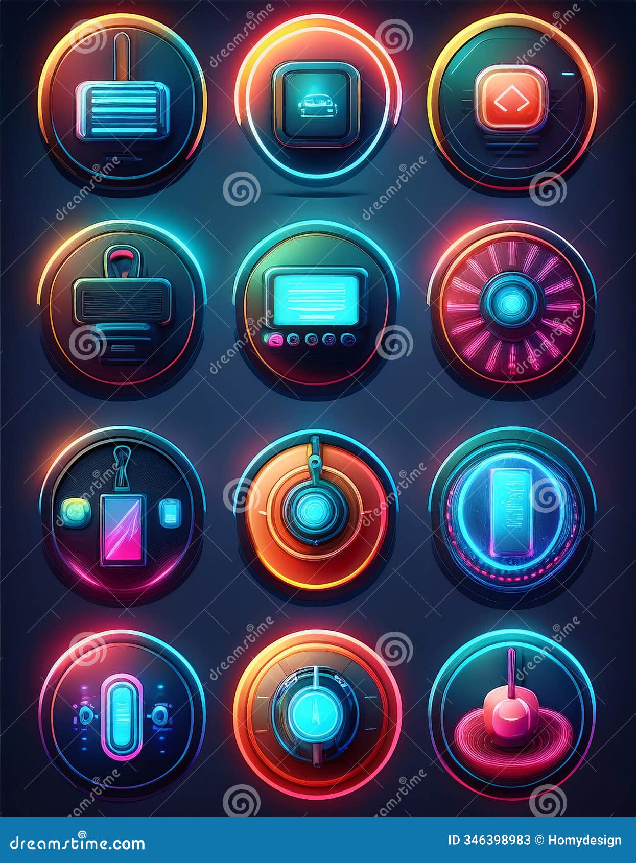 A Set of Colorful, Futuristic, Sci-fi UI Elements and Buttons Stock Illustration - Illustration ...