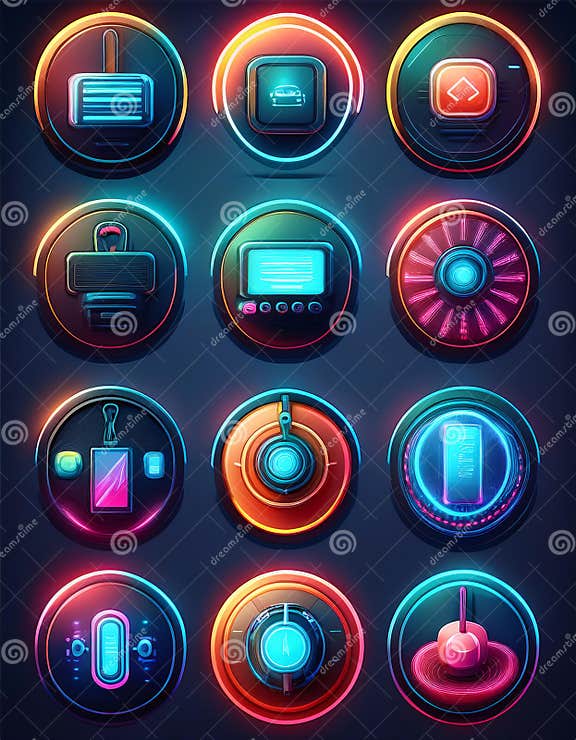 A Set of Colorful, Futuristic, Sci-fi UI Elements and Buttons Stock Illustration - Illustration ...