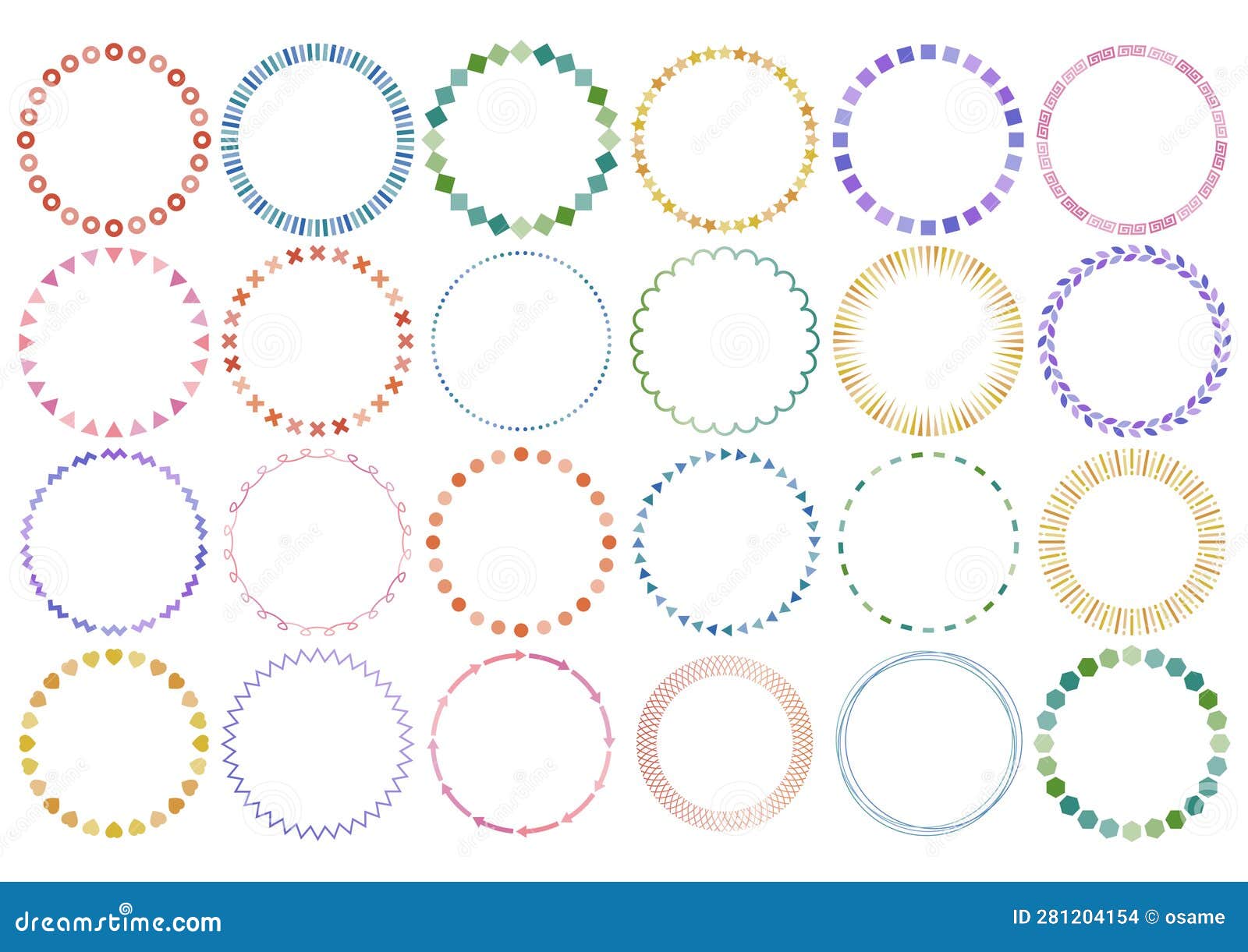 Set of Colorful Geometric Circular Frame Designs. Simple Decorative ...