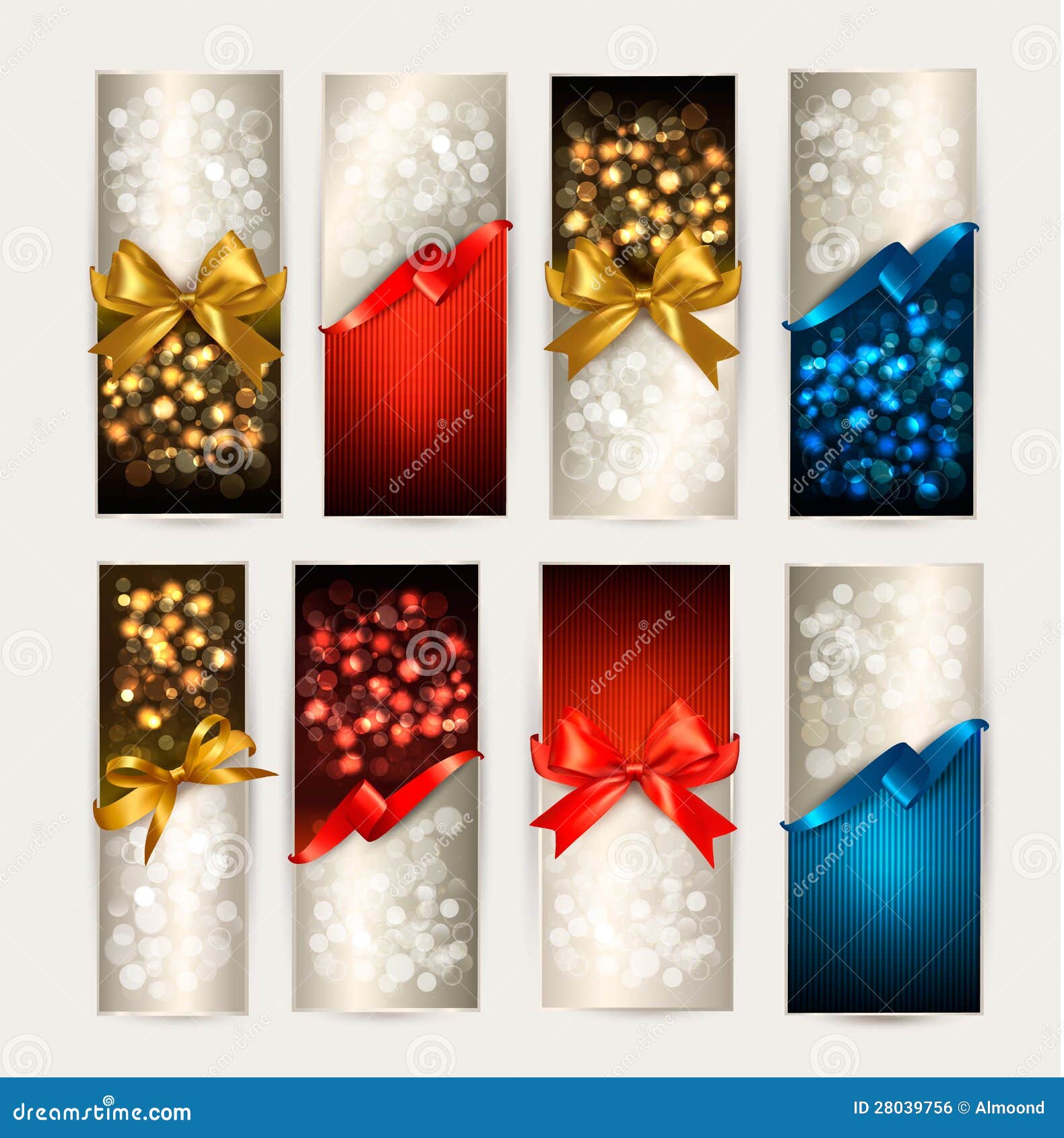 Set of Colorful Gift Cards with Gift Bows Stock Vector - Illustration ...