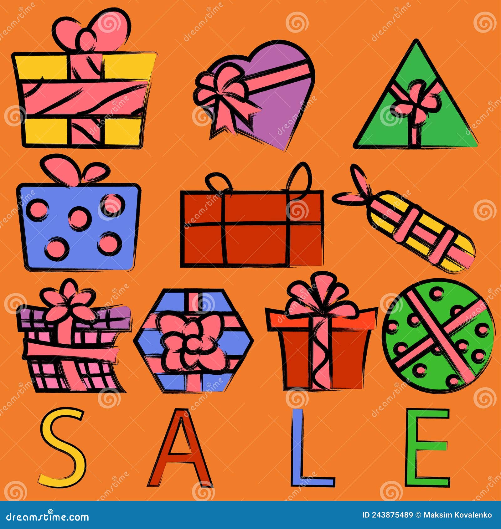 A Set of Colorful Gifts Sale for a Banner or Pattern. Flat Vector ...