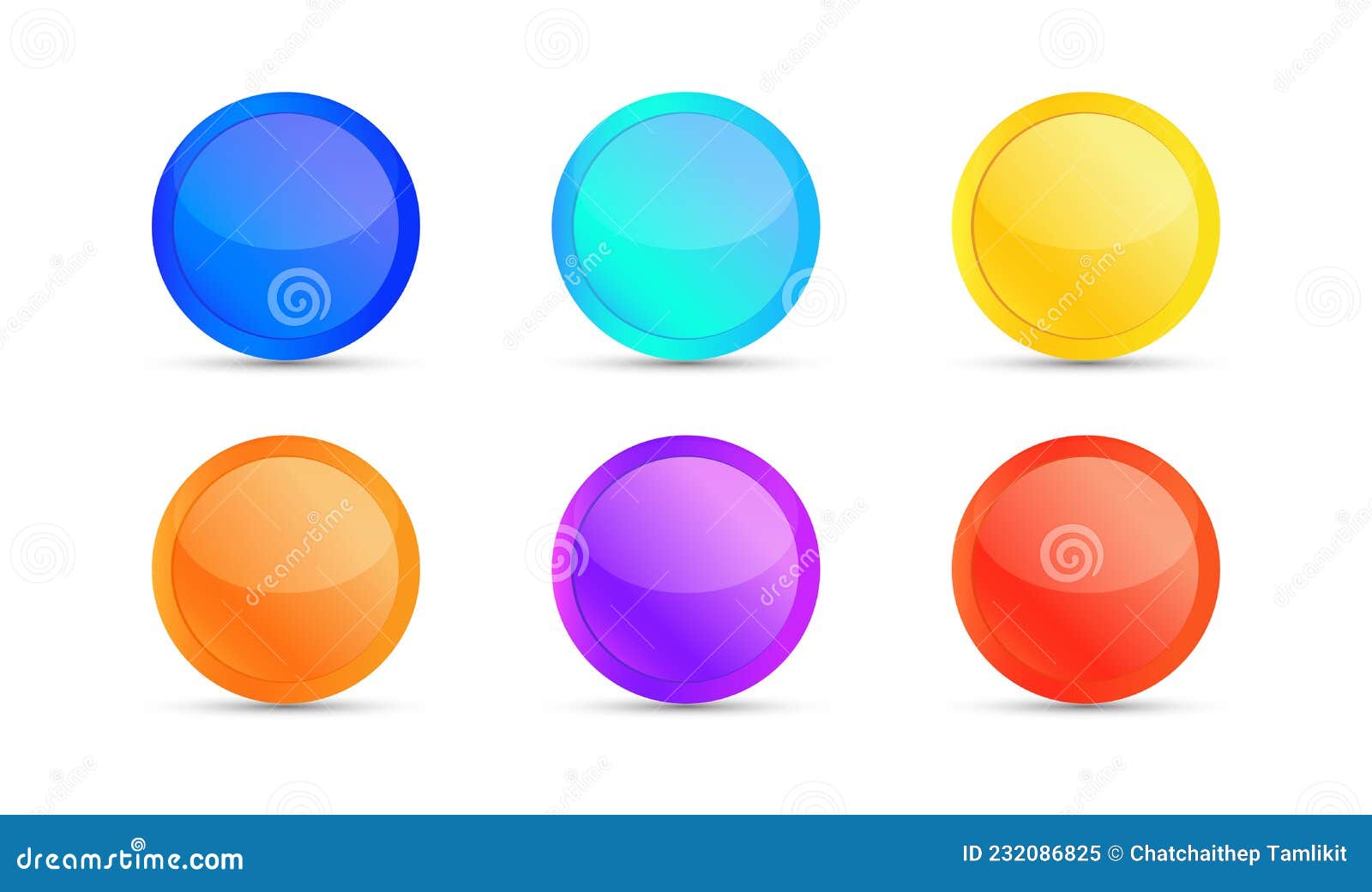 Set of Colorful Glossy Round Buttons on White Background. Blank Button ...