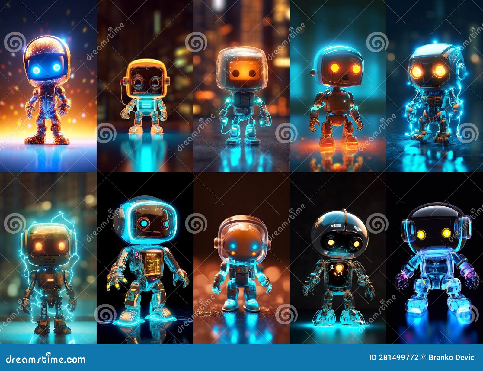 Set of Colorful Glowing and Funny Robots Stock Photo - Image of modern ...