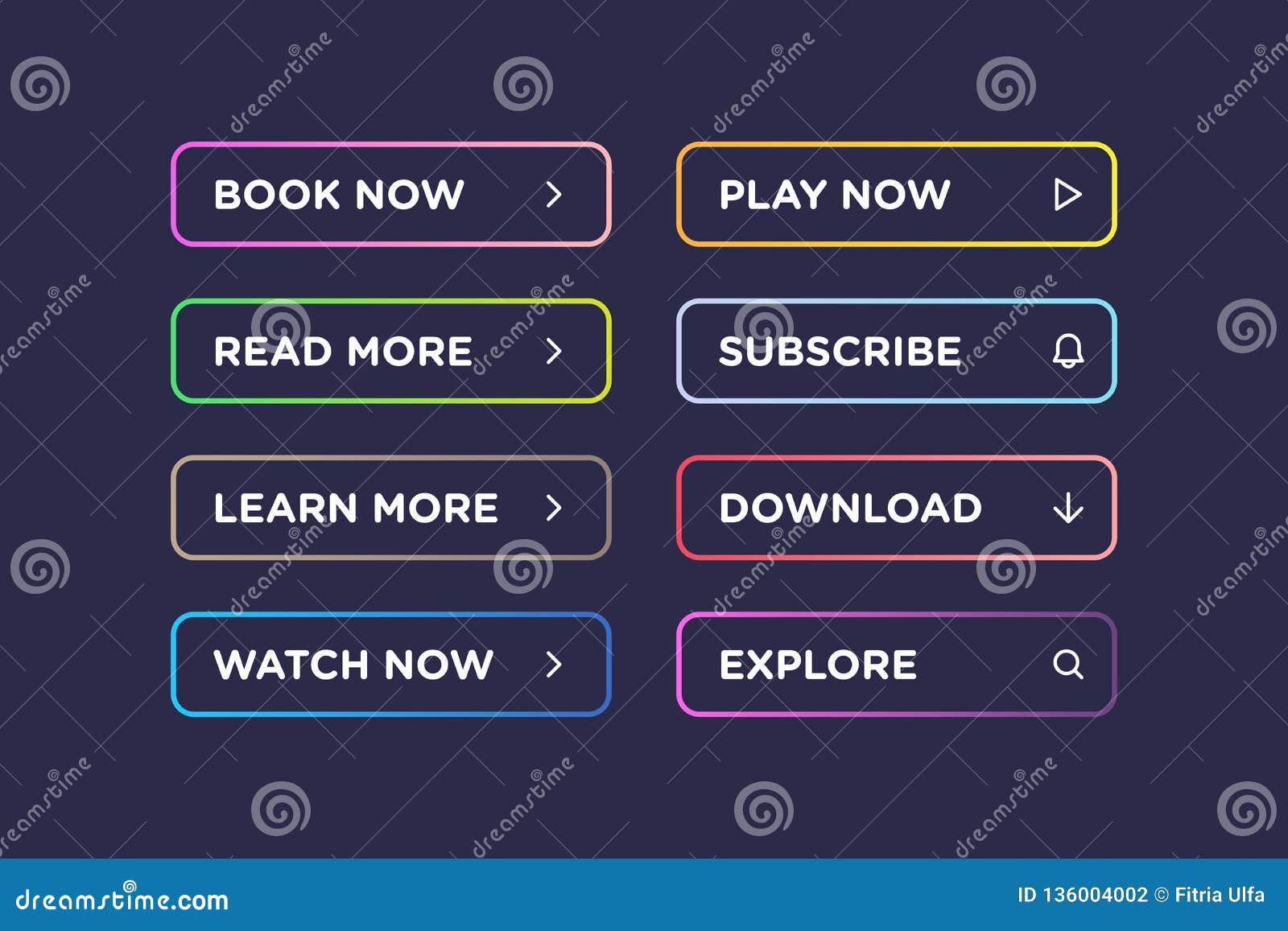 Set of Colorful Gradient Outline Clean Vector Style Buttons with Modern ...