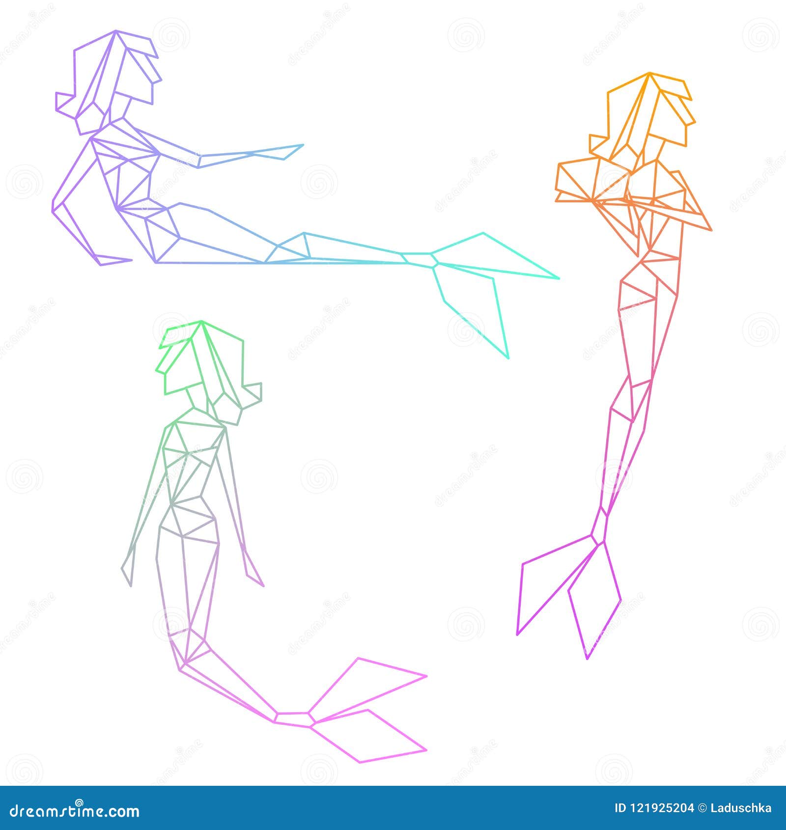 Set of Colorful Gradient Polygon Linear Mermaids Stock Vector ...