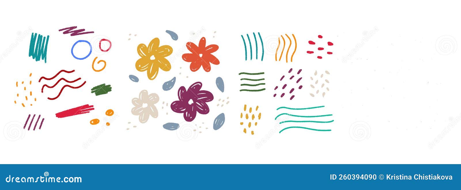 Set Colorful Hand Drawn Pencil Scribbled Doodles. Isolated on ...