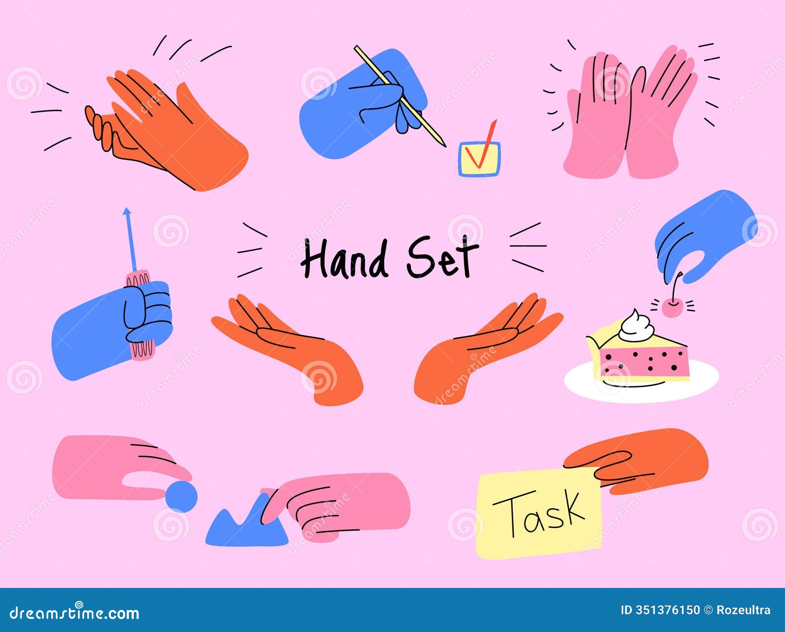 Set of Colorful Hands with Different Gestures Vector Flat Illustration ...