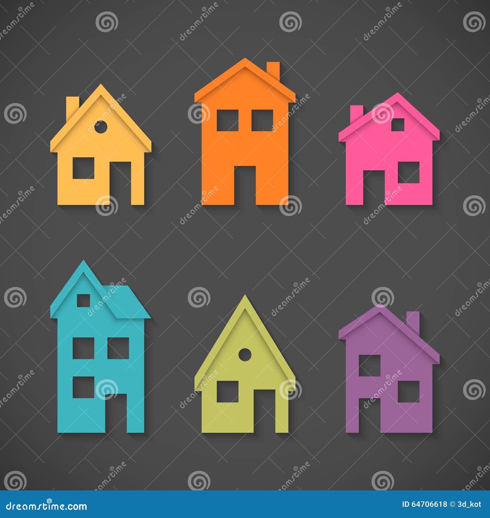 Set of Colorful Houses Icons Stock Vector - Illustration of realty ...