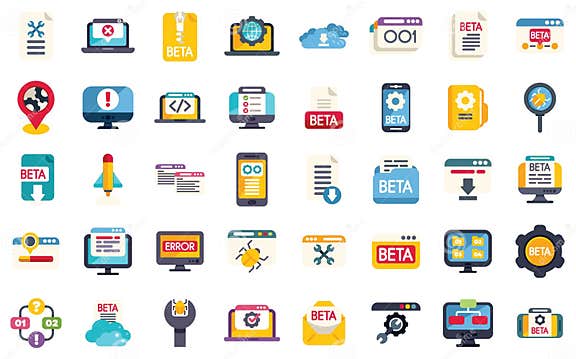 Software Testing and Debugging Icons Showing Bugs and Errors Stock ...