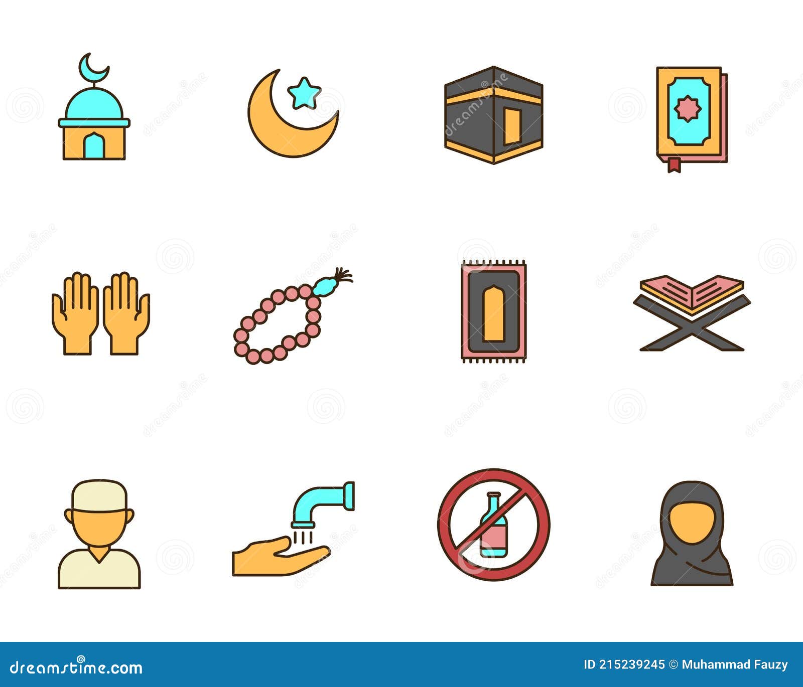 Set of Colorful Islam Icon Isolated on White Background Stock Vector ...