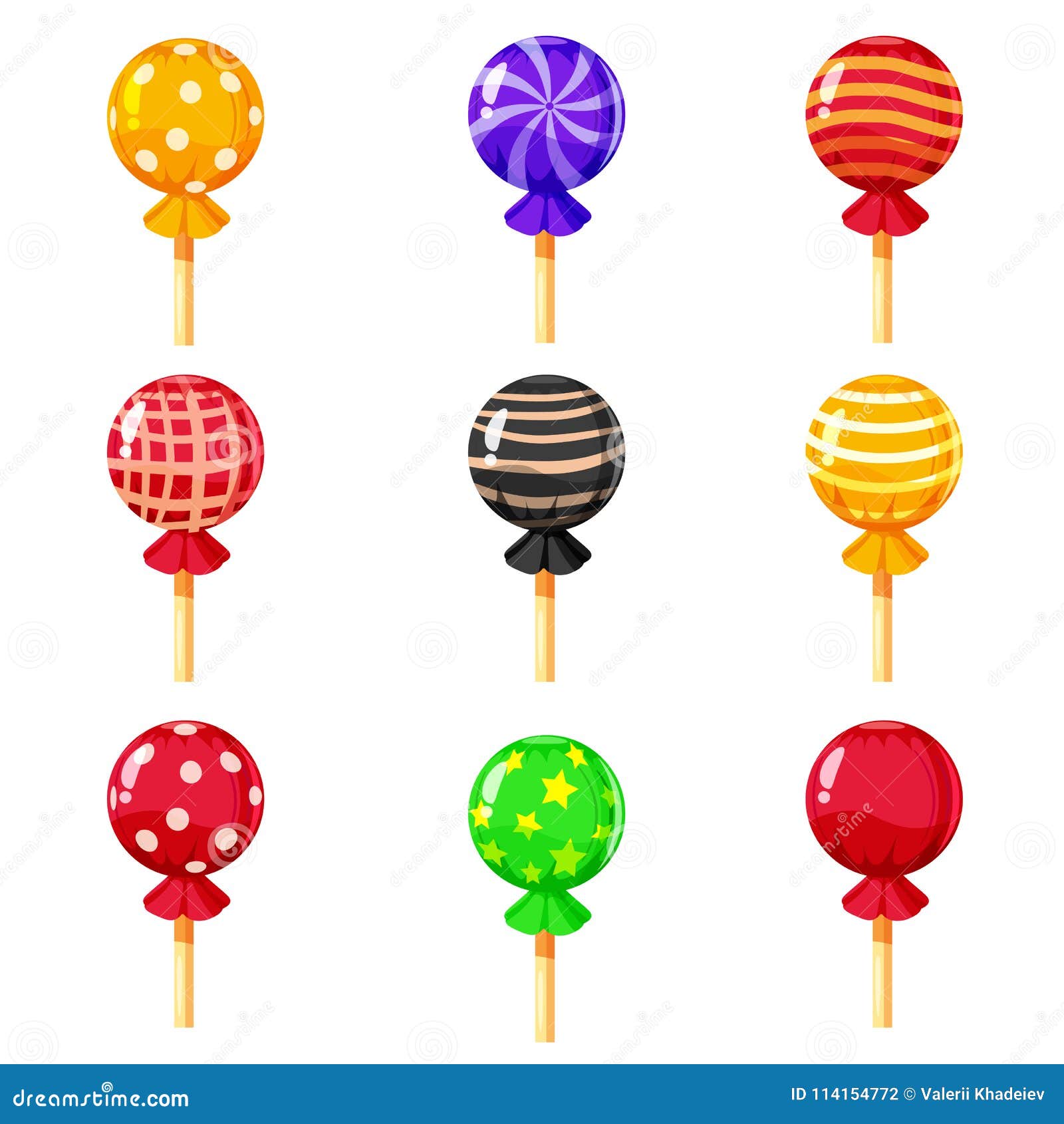 Set Of Colorful Lollipops Sweet Candies Vector Illustration Cartoon