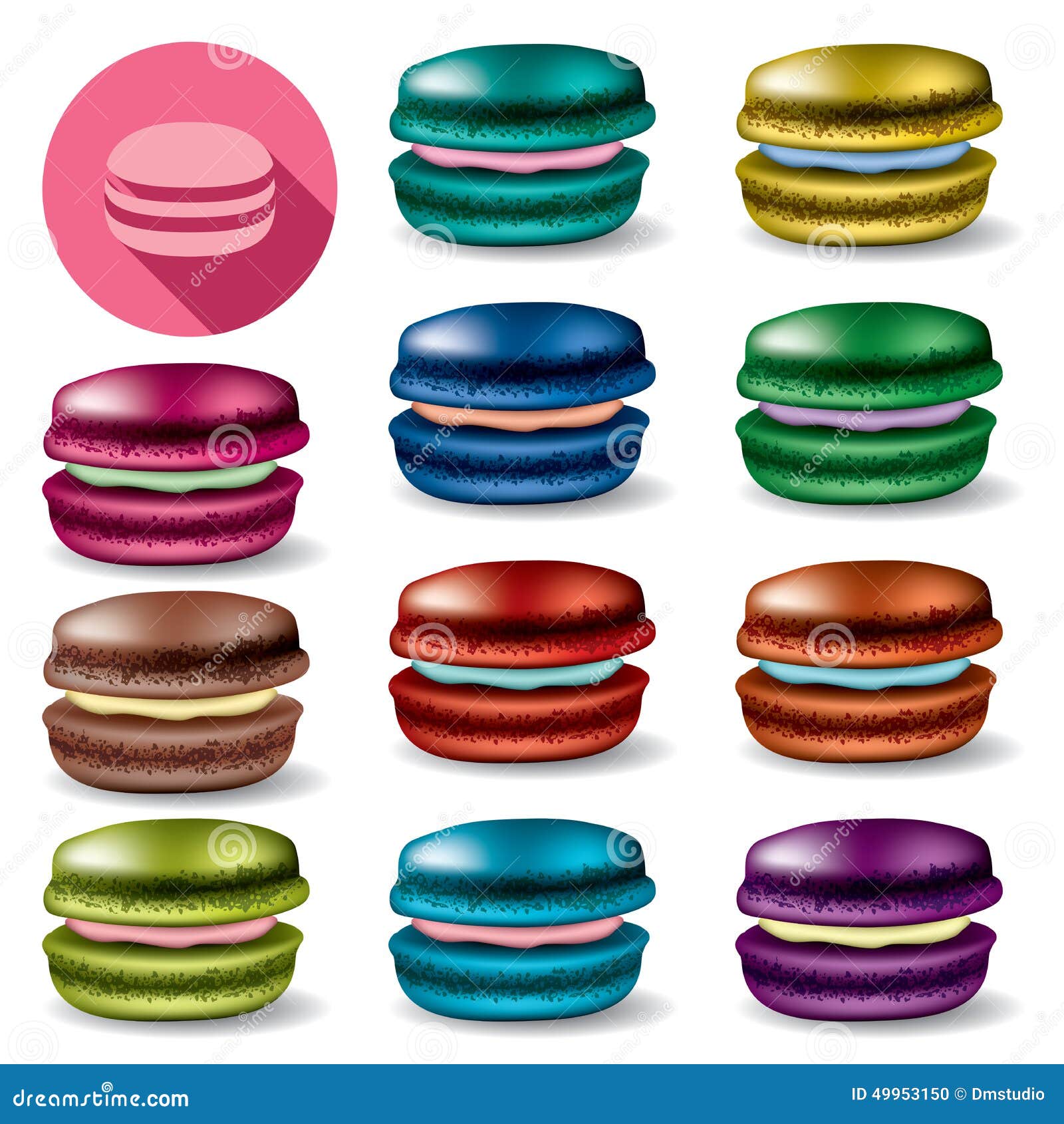 Set of Colorful Macarons, Vector Stock Vector - Illustration of icon ...