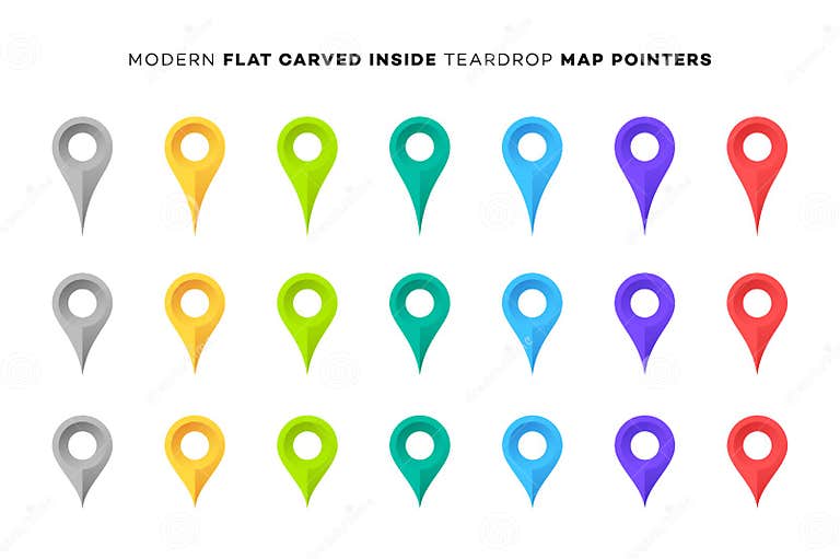 Set of Colorful Map Markers. Collection of Modern Flat Carved Inside ...