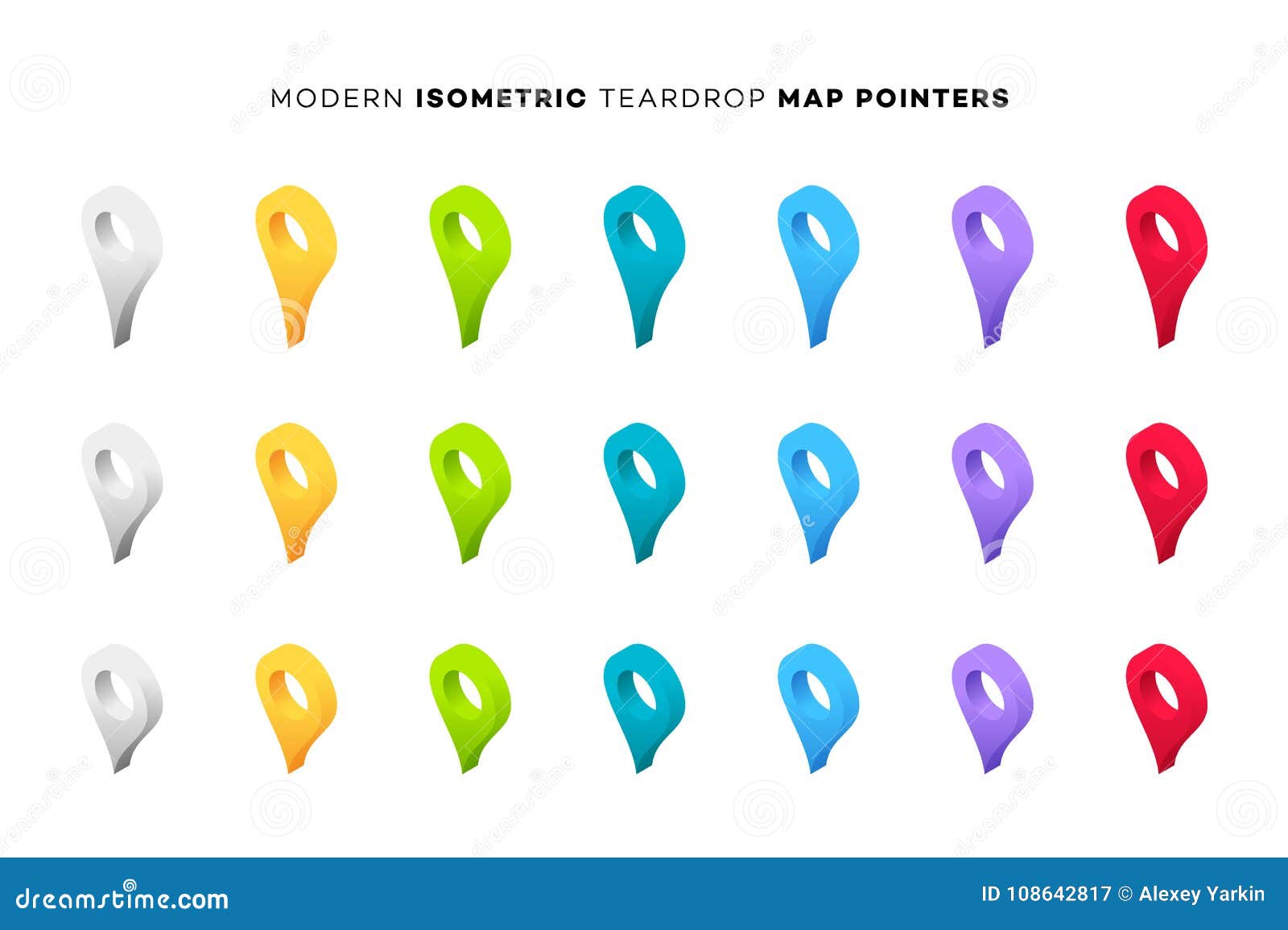 Set of Colorful Map Markers. Collection of Modern Isometric Pointers ...