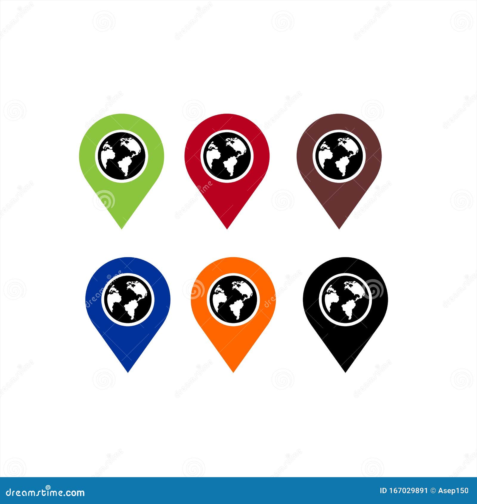 Set Colorful Map Pin and Globe Illustration Logo and Vector Icon Stock ...