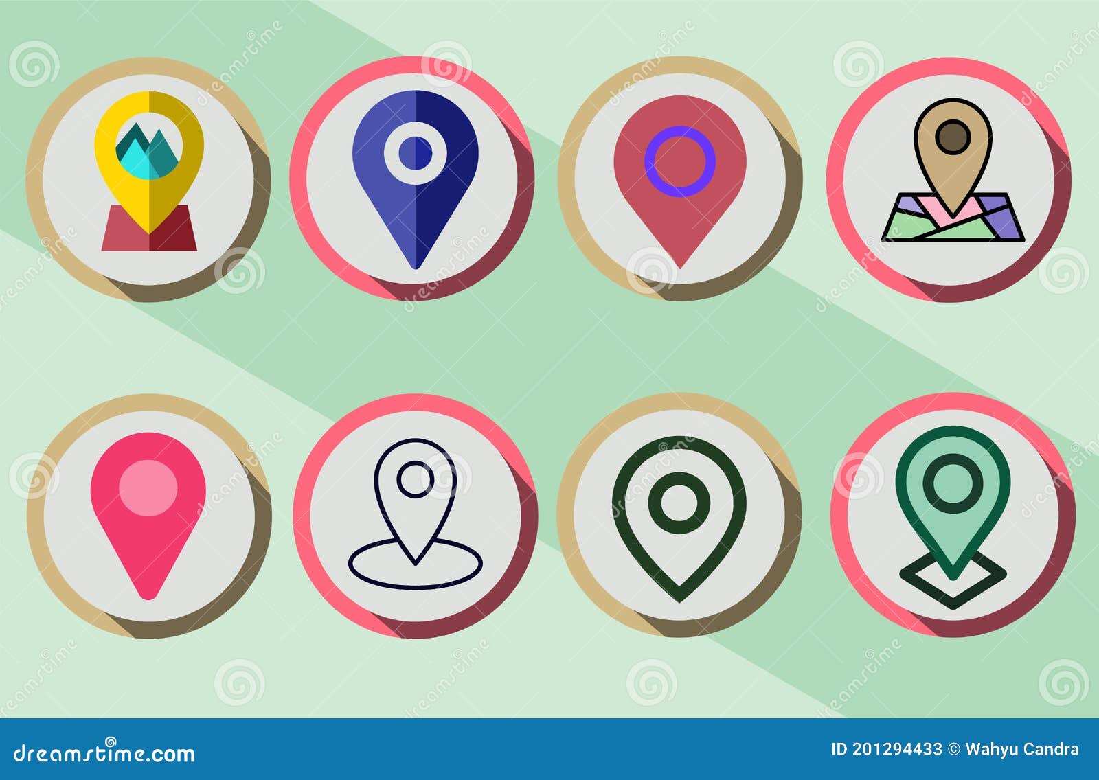 Set of Colorful Map Pin Icon Vector with Different Color and Style ...