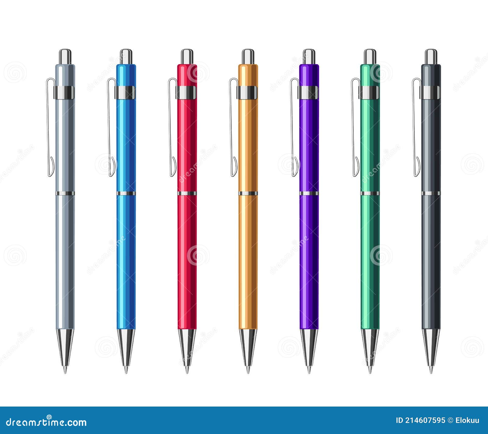 Set of Colorful Metallic Spring Ballpoint Pens Stock Vector ...