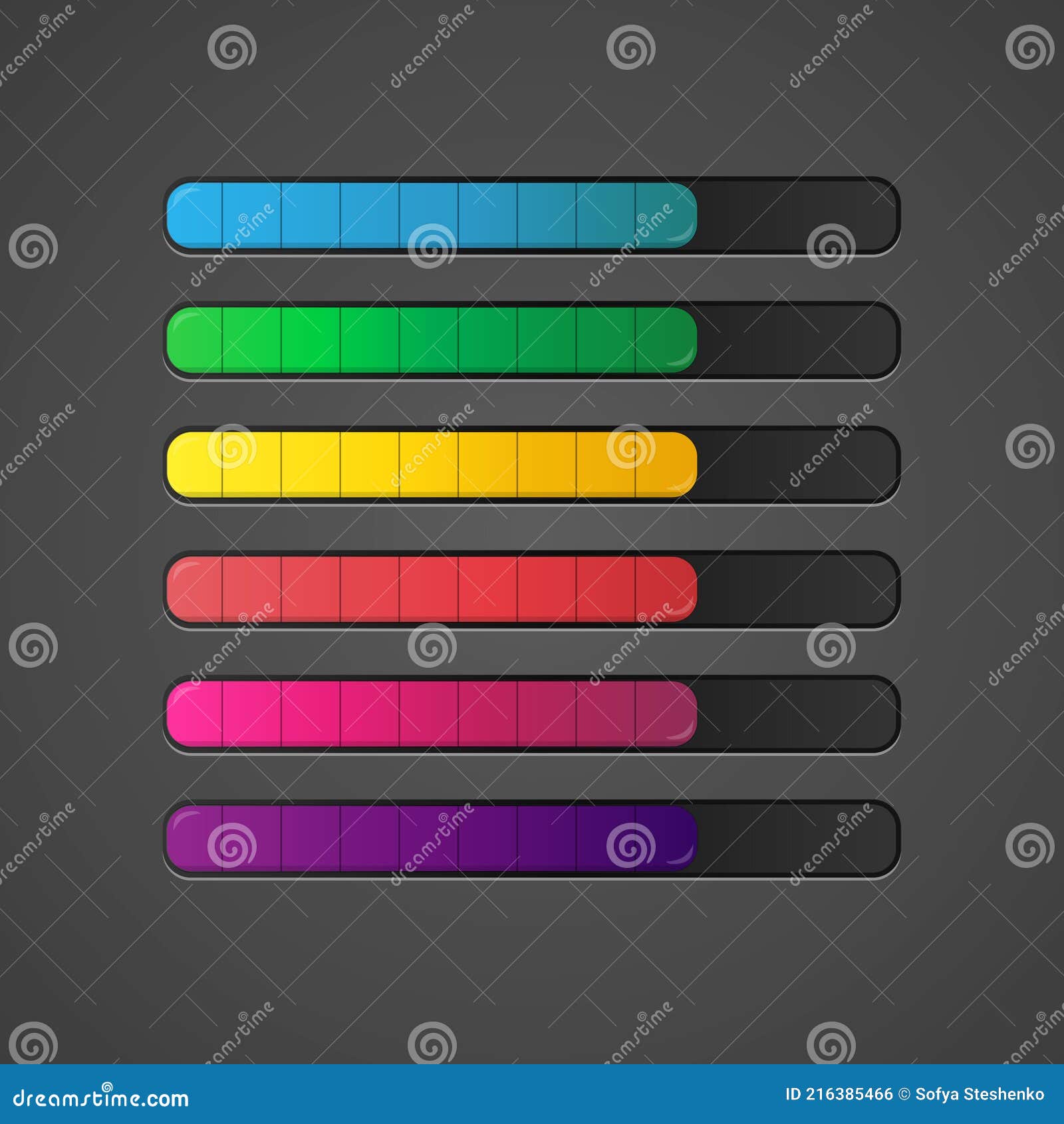Set Of Colorful Game Resource Bar Sliders. Web Interface Illuctration ...