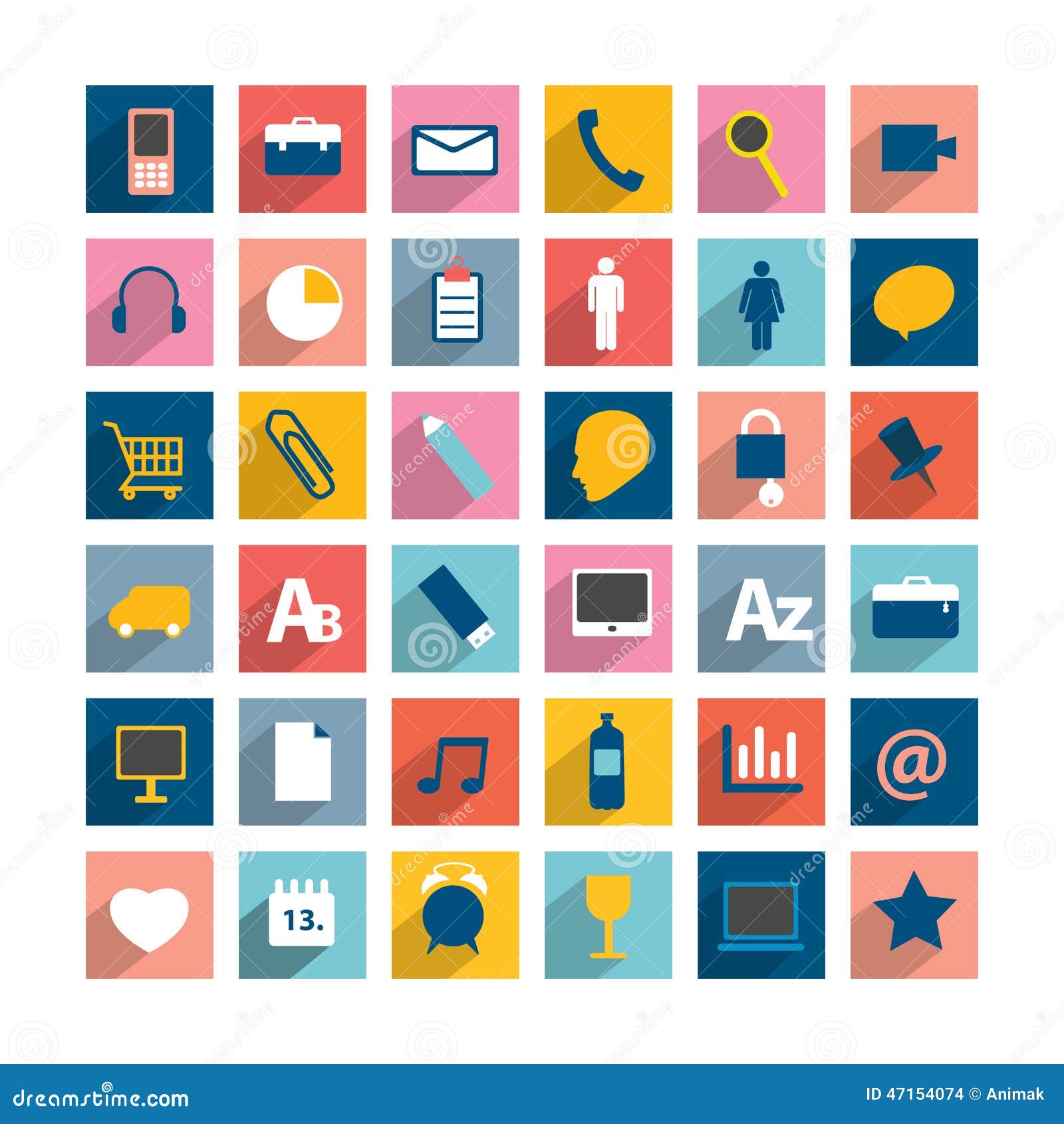 Set of Colorful Moder Long Shadows Icon. Stock Vector - Illustration of ...