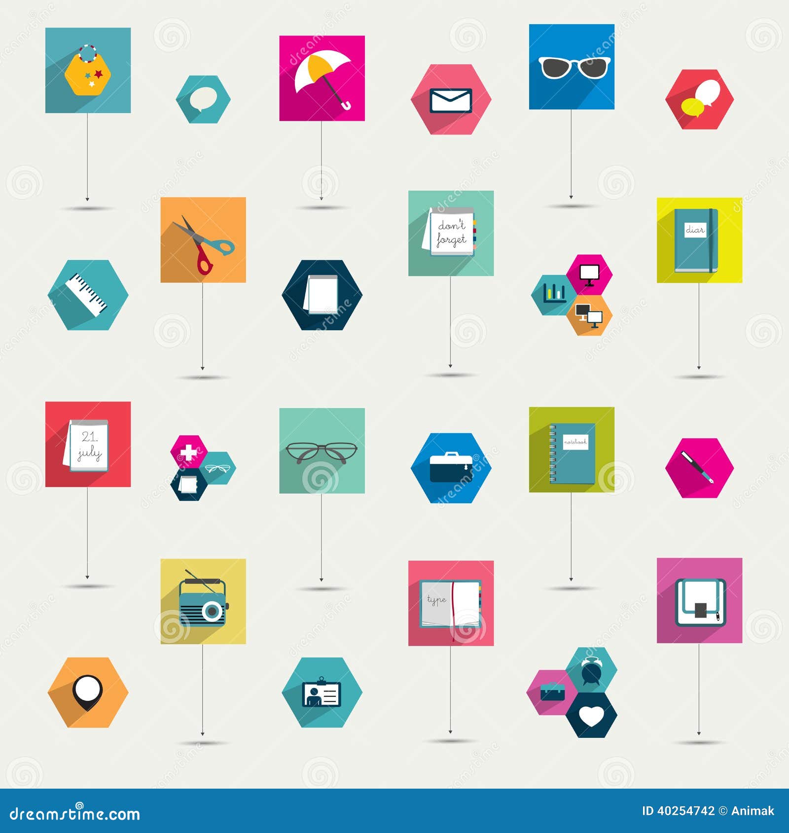 Set of Colorful Modern Flat Long Shadows Icon. Stock Vector ...