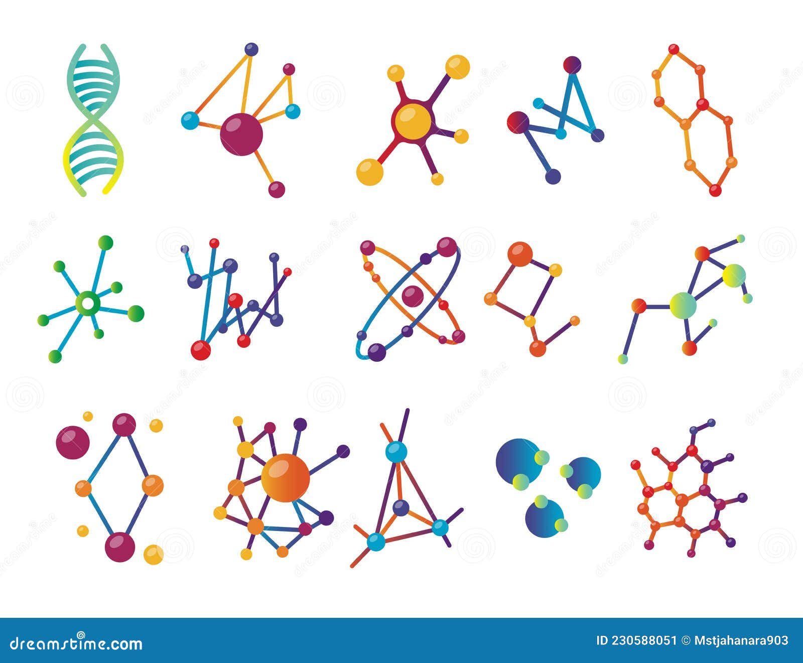Set of Colorful Molecules of Different Shapes Stock Vector ...