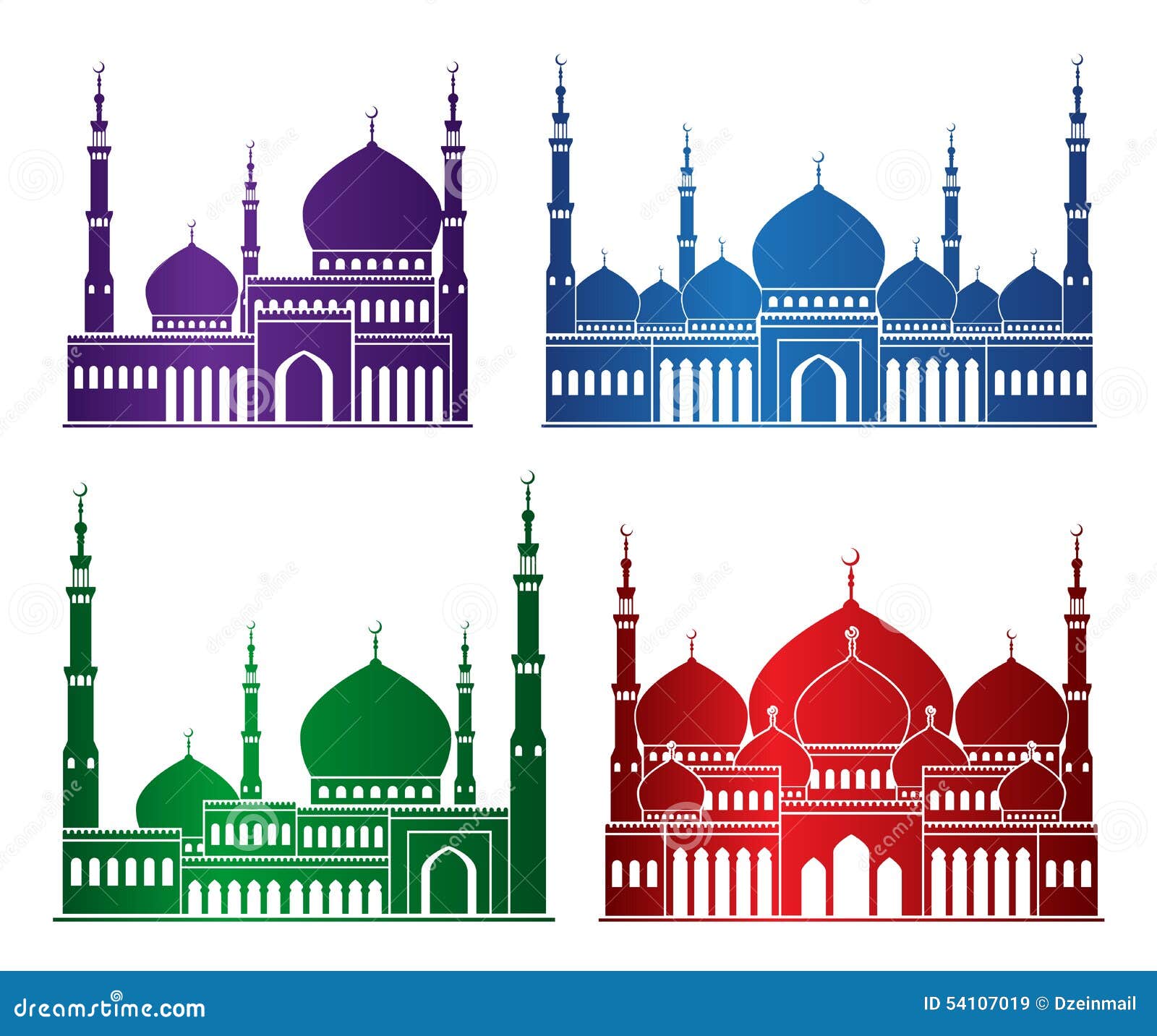 Set of Colorful Mosque or Masjid Elements Stock Vector - Illustration ...