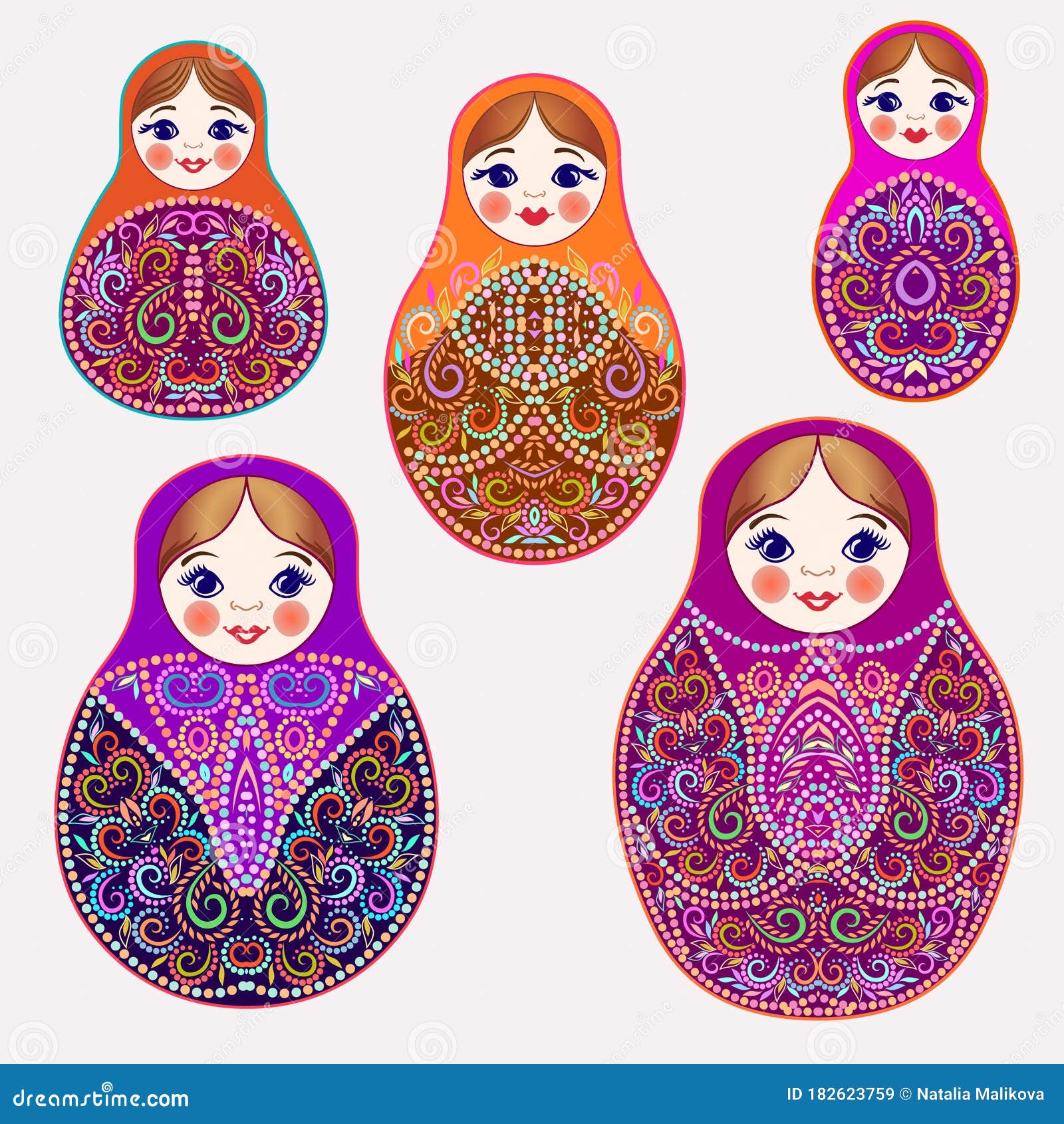 Set of Colorful Nesting Dolls. Stock Vector - Illustration of classic ...