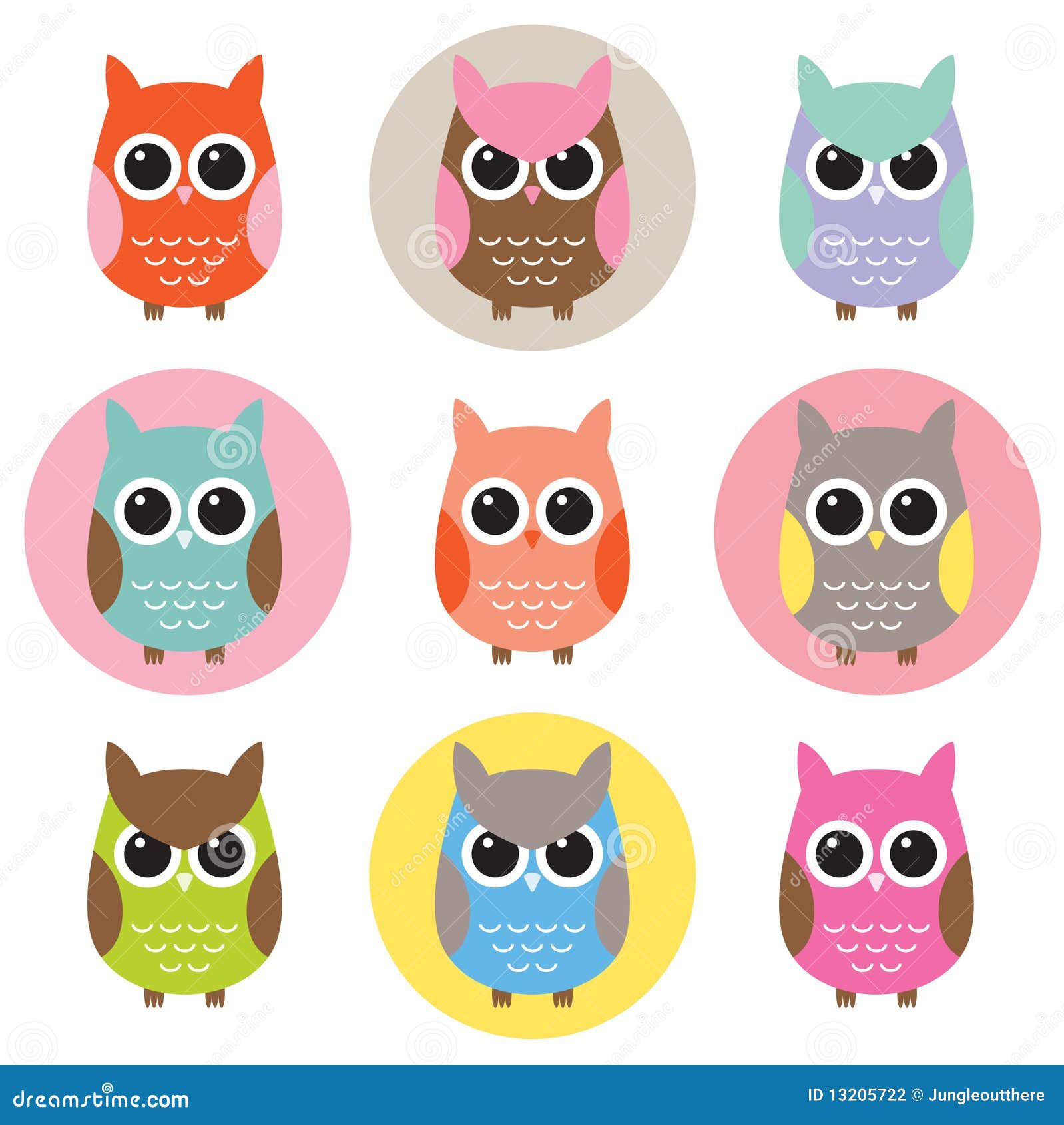 Set of Colorful Owl Characters Stock Vector - Illustration of cute ...