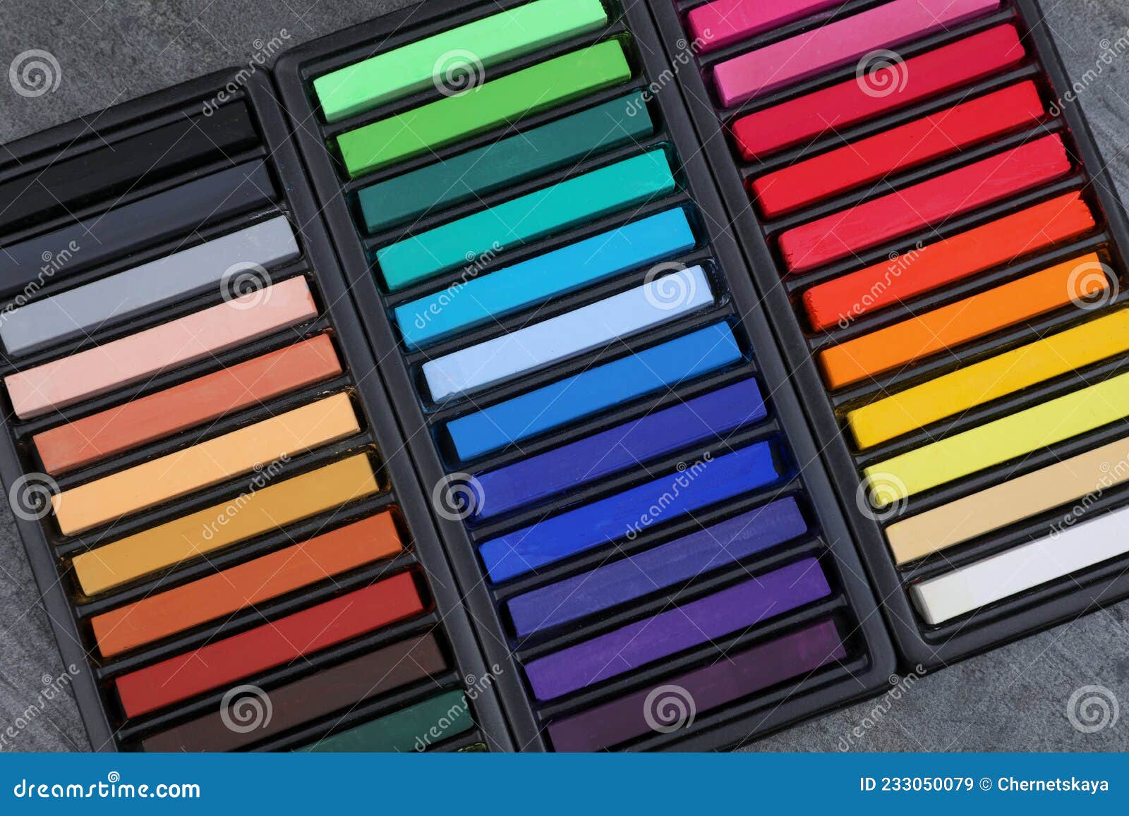 Set of Colorful Pastels in Box on Grey Table, Closeup. Drawing ...