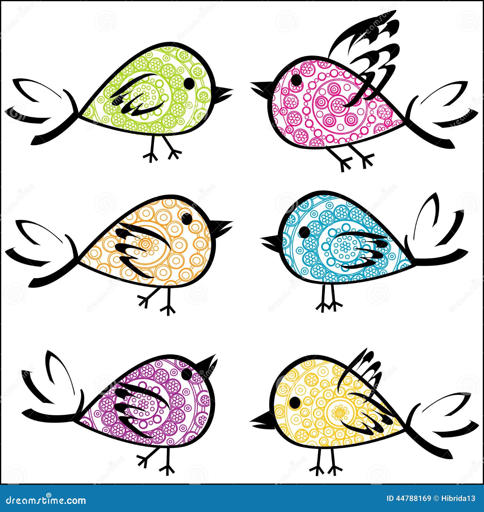Set of Colorful Patterned Birds Stock Vector - Illustration of ...